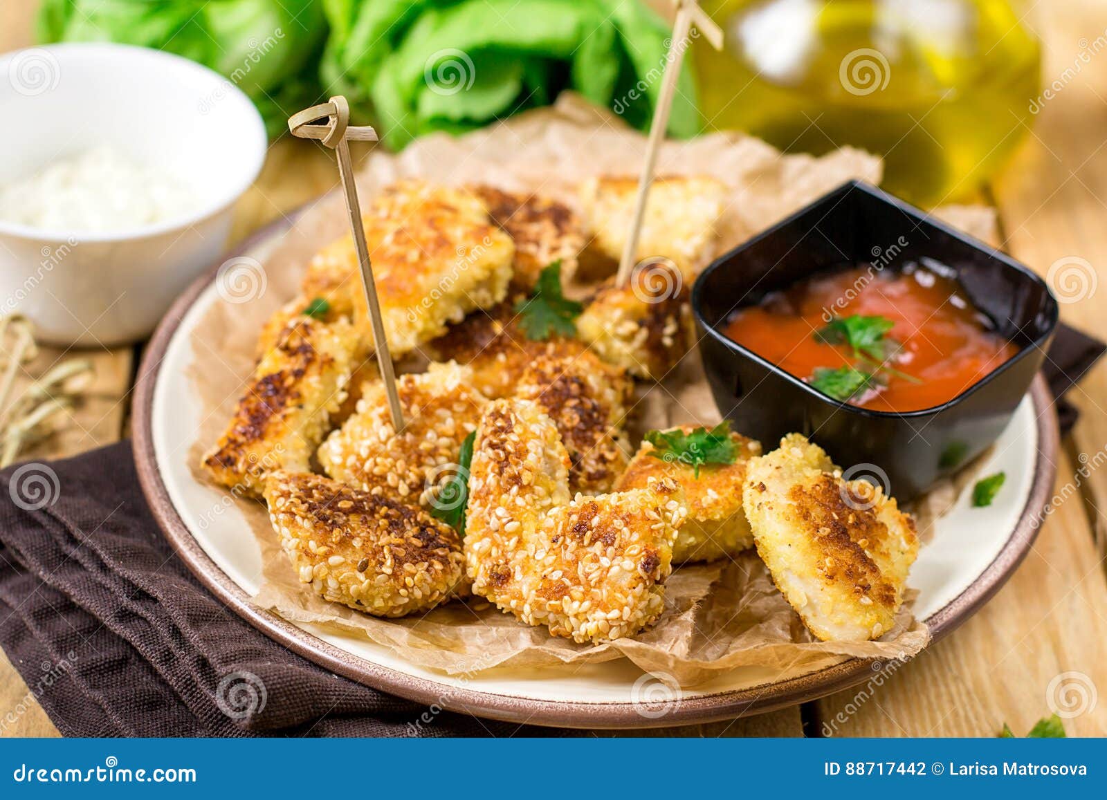 Healthy Chicken Nuggets with Sesame Seeds Stock Photo - Image of ...