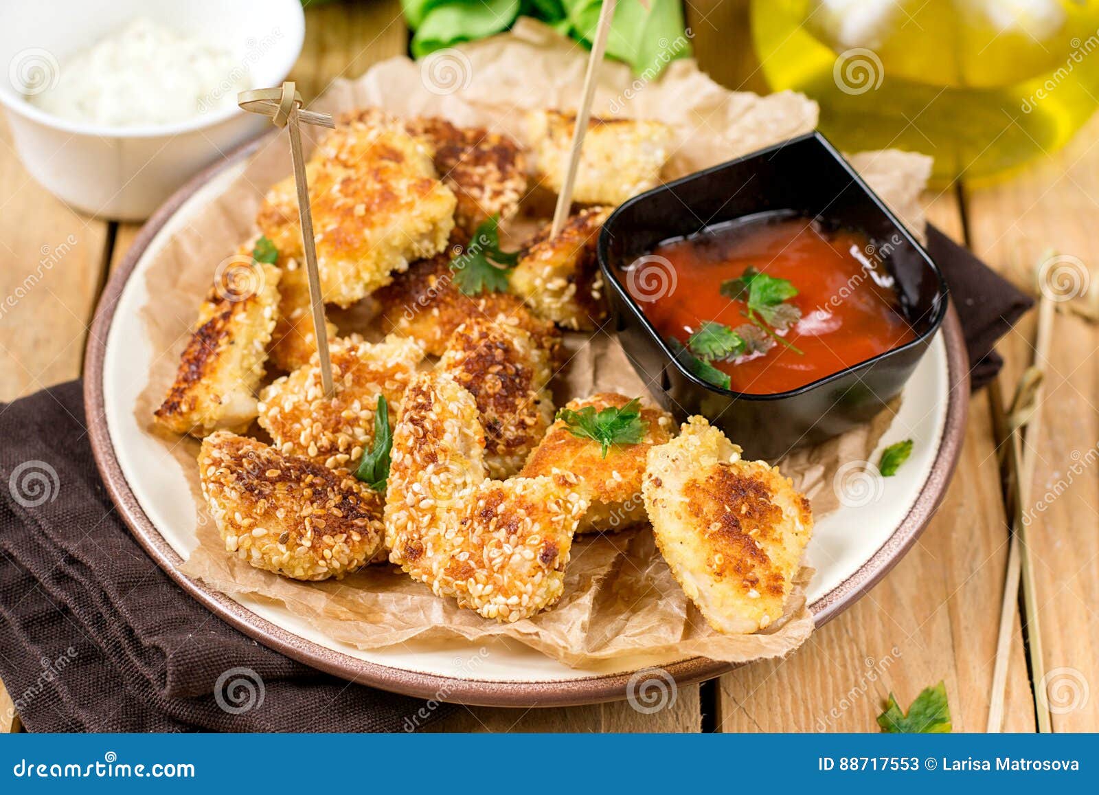 Healthy Chicken Nuggets with Sesame Seeds Stock Image - Image of nugget ...