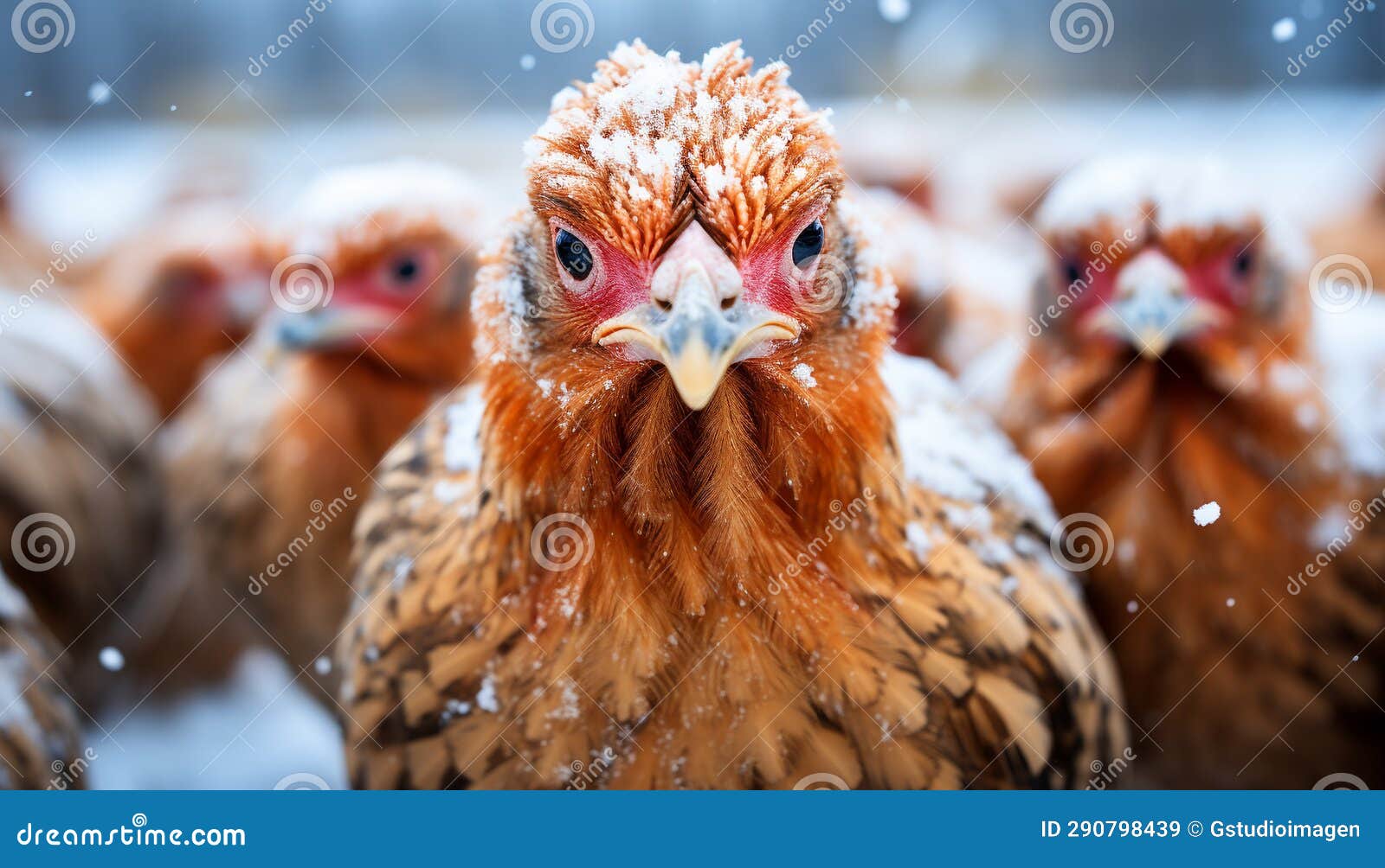 Healthy Chickens in a Snowy Barn, Looking at the Camera Generated by AI ...