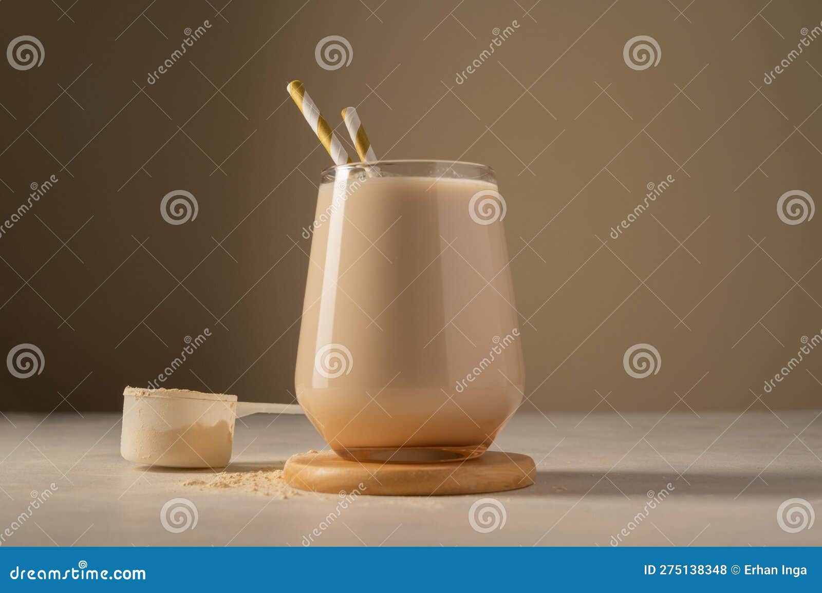 Healthy Chocolate Protein Shake Drink with Straw, and Protein Powder ...