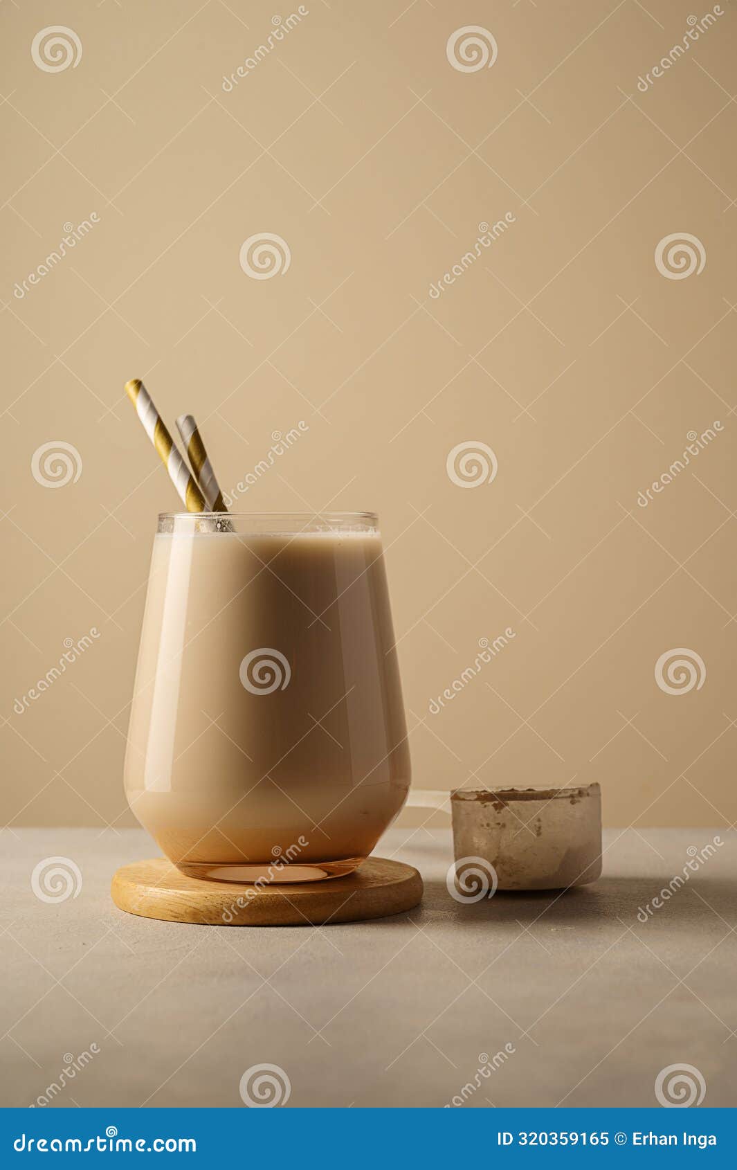 Healthy Chocolate Protein Shake Drink with Straw, and Protein Powder ...