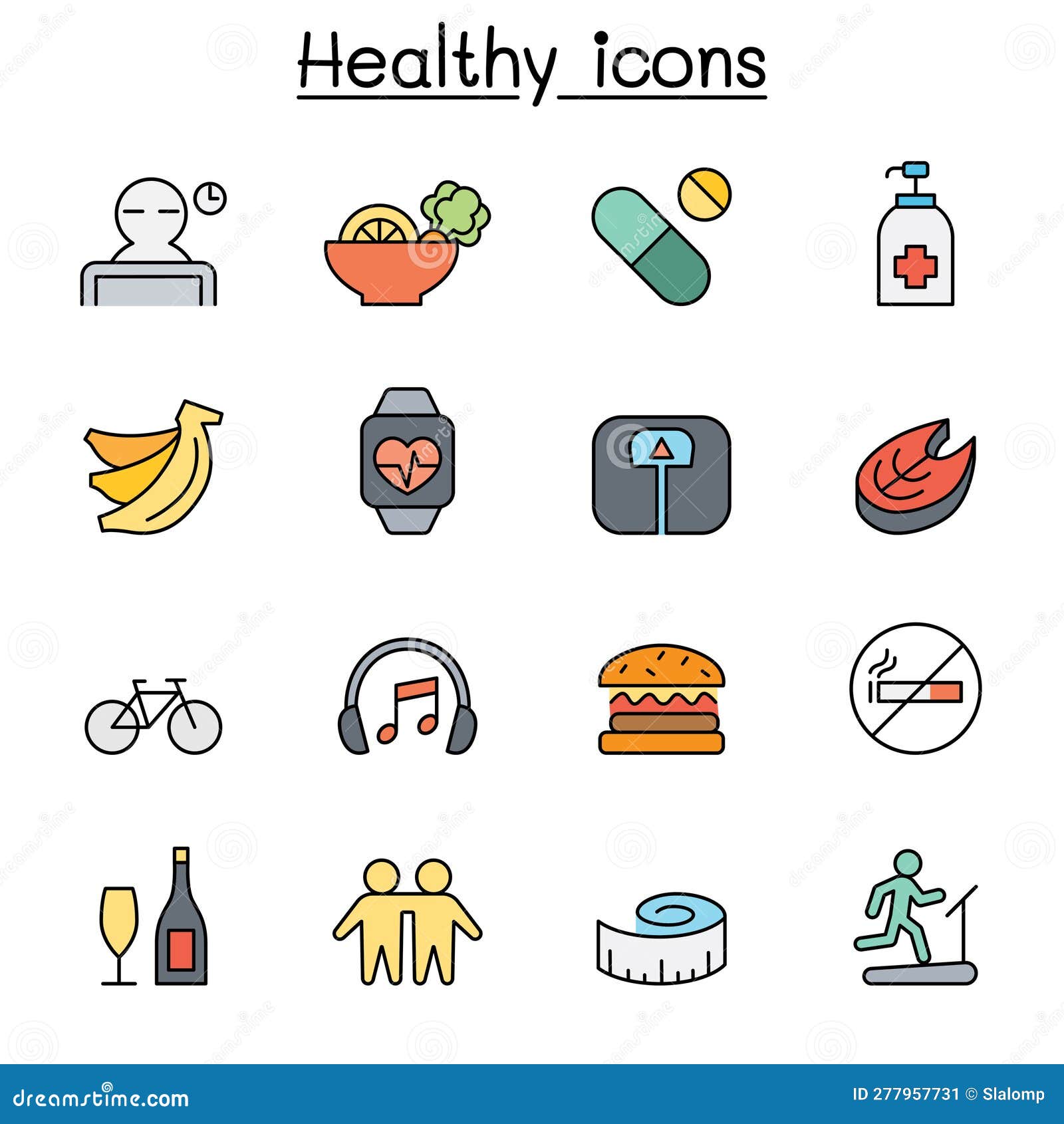 Healthy Color Line Icon Set Stock Vector - Illustration of eating ...