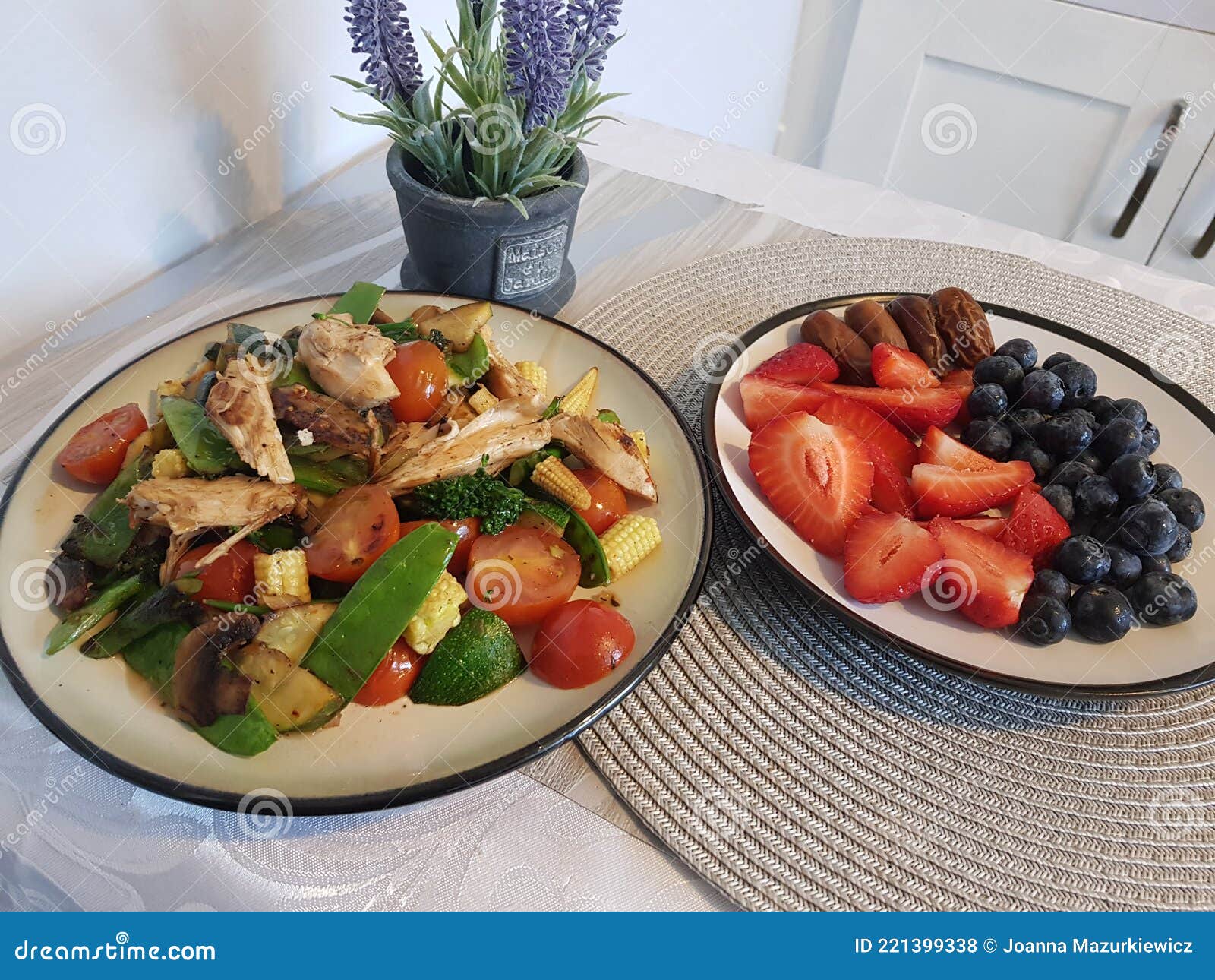 Healthy Cooking, Plates on Table Stock Photo - Image of vegetable, fish ...