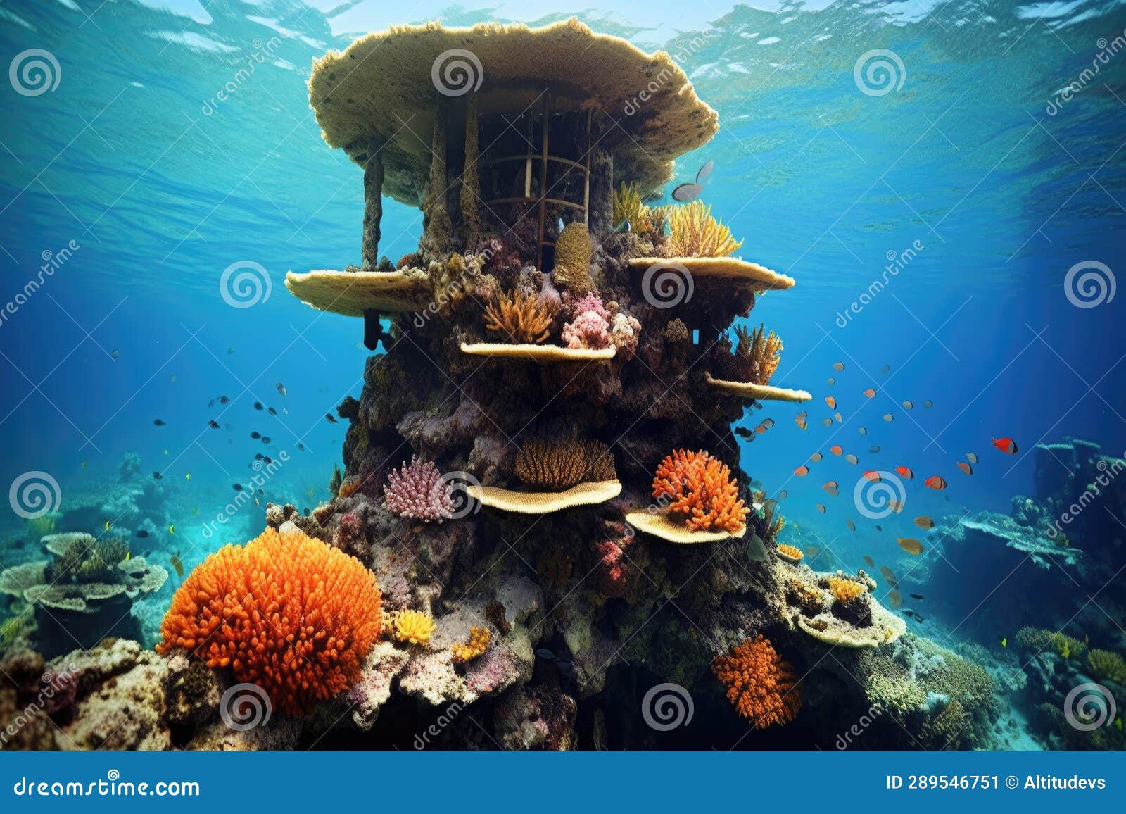 Healthy Coral Colony Growing on Restored Reef Stock Image - Image of ...