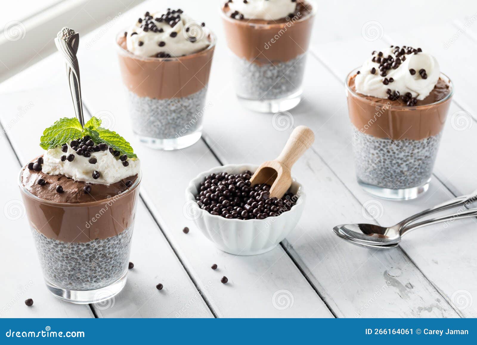 Healthy Dark Chocolate Mousse Chia Pudding Snacks Against a Bright ...