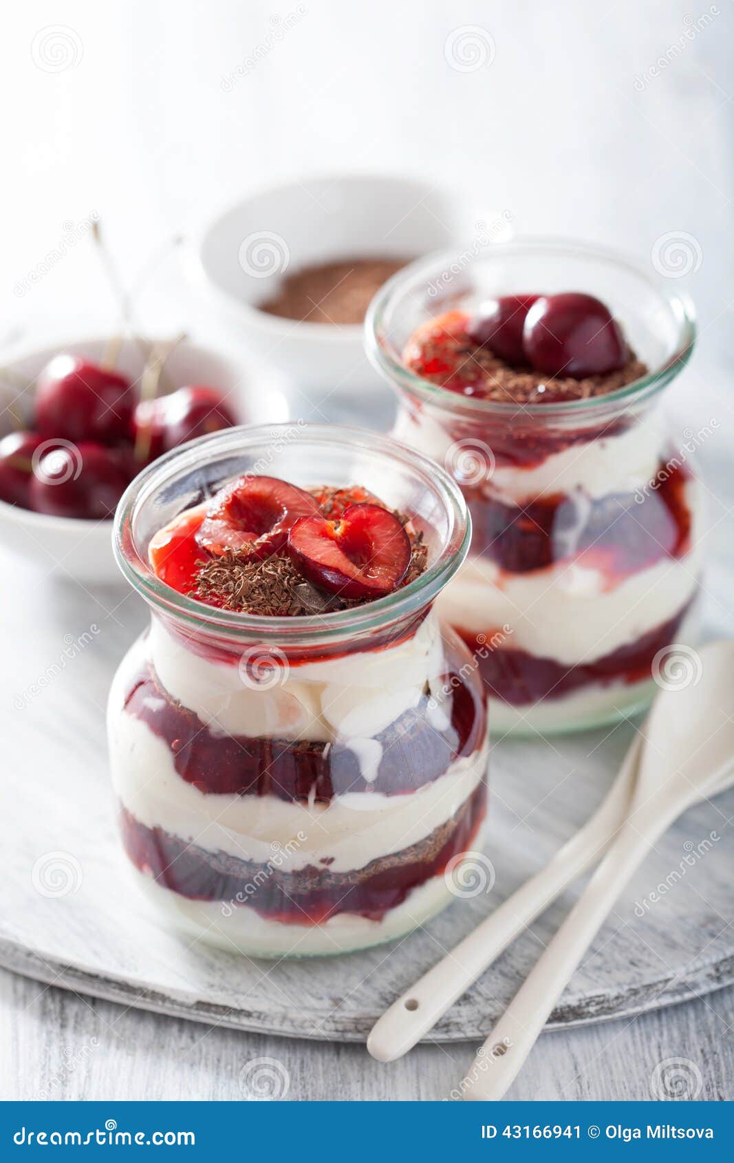 Healthy Dessert with Creme Fraiche Jam and Chocolate Stock Image ...
