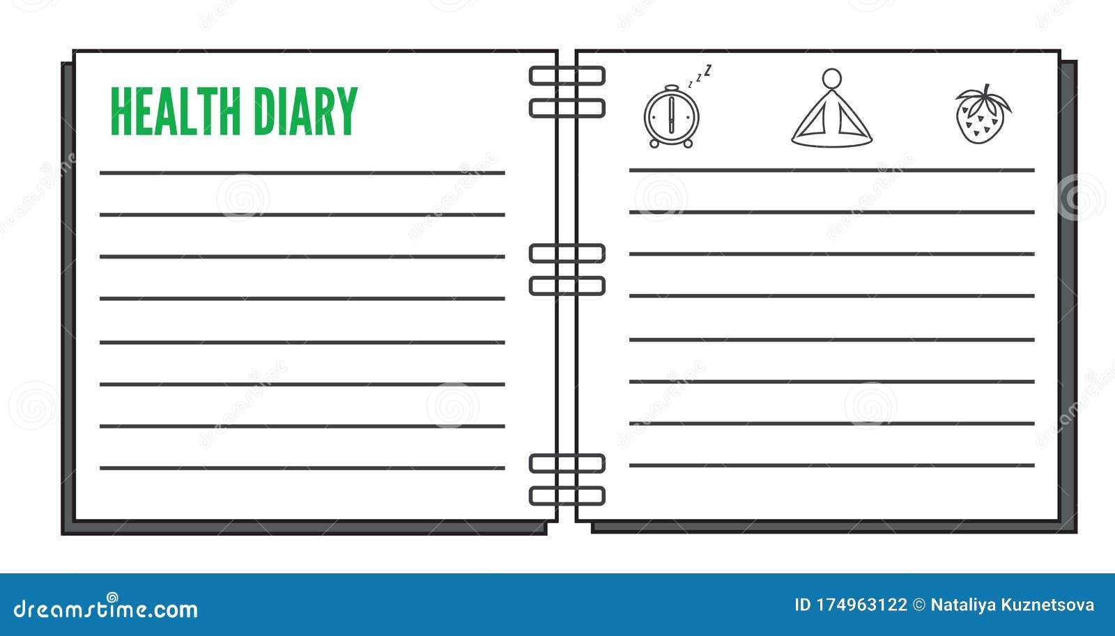 Healthy Diary Plain Design Open Notebook with Titile and Lines Stock ...