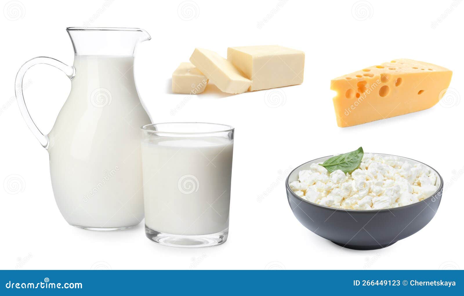 Healthy Diet. Collage with Different Dairy Products on White Background ...