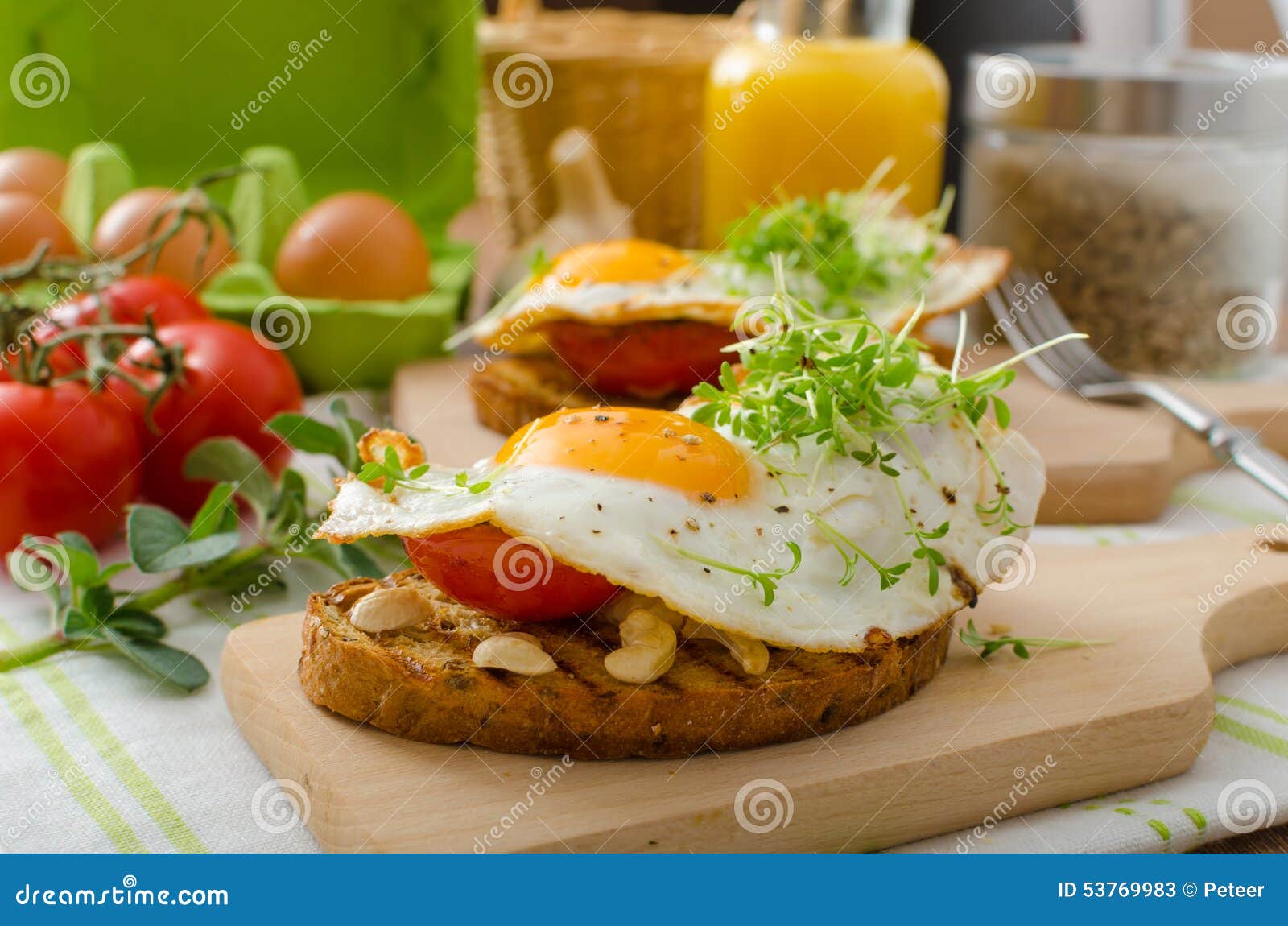 Healthy Dinner Panini Toast, Egg and Vegetable Stock Image - Image of ...