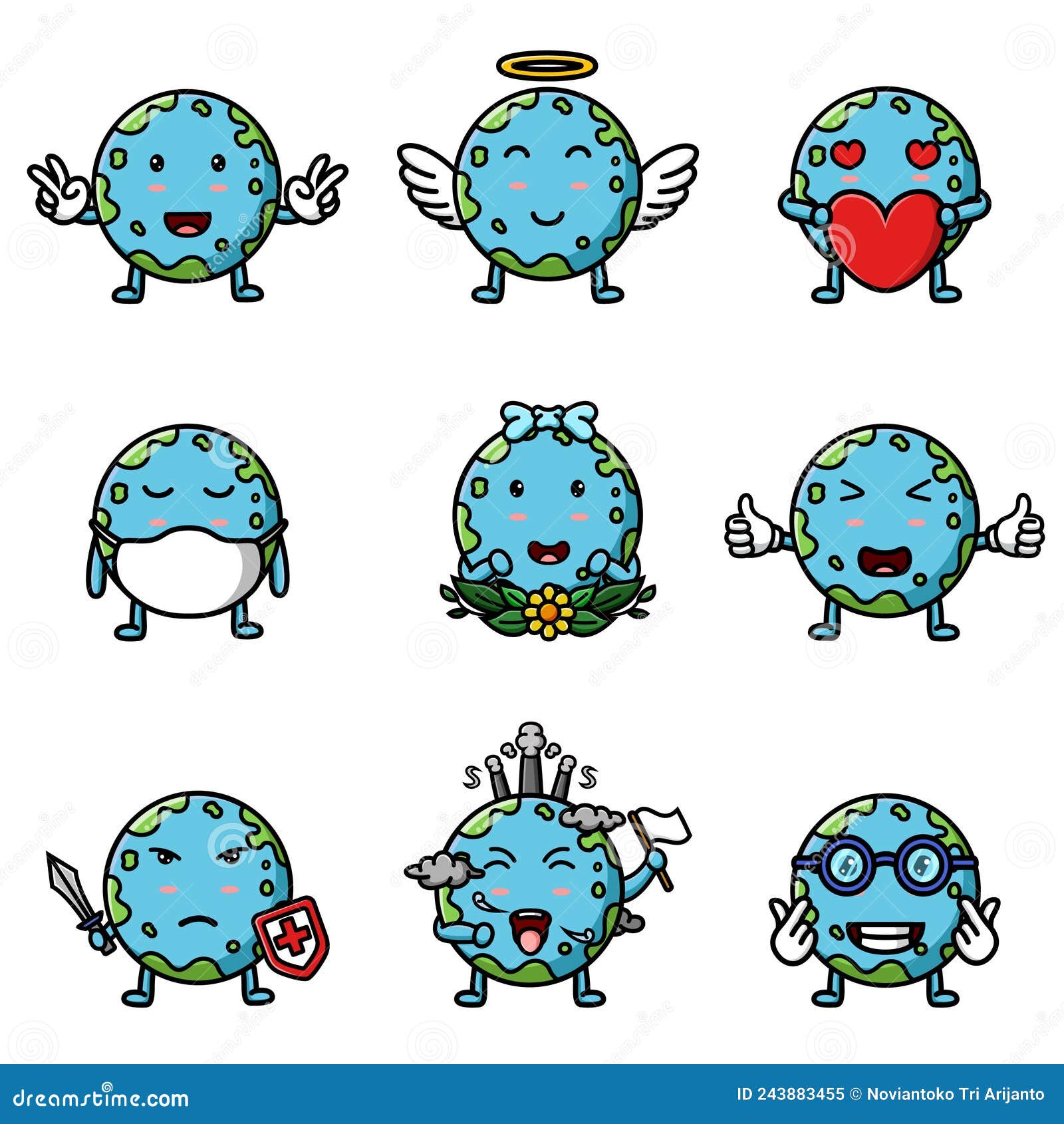 The Healthy Earth of the Mascot Bundle Set Stock Vector - Illustration ...