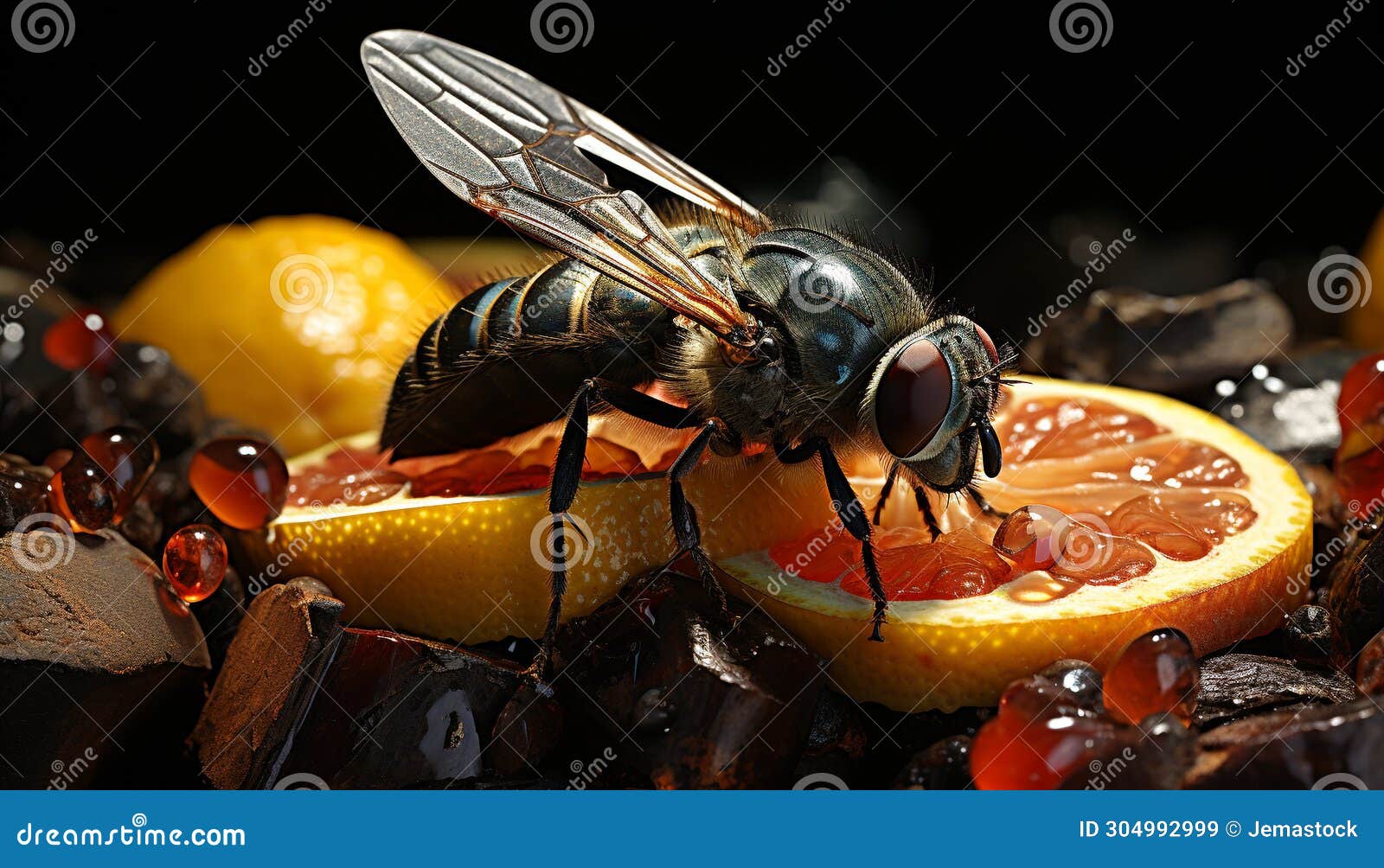 Healthy Eating Bee Pollinates Fruit for Summer Freshness Generated by ...