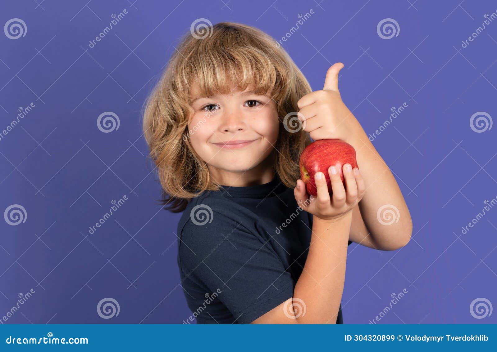 Healthy Eating. Child Kid with Apple Healthy Fruit. Studio Portrait ...