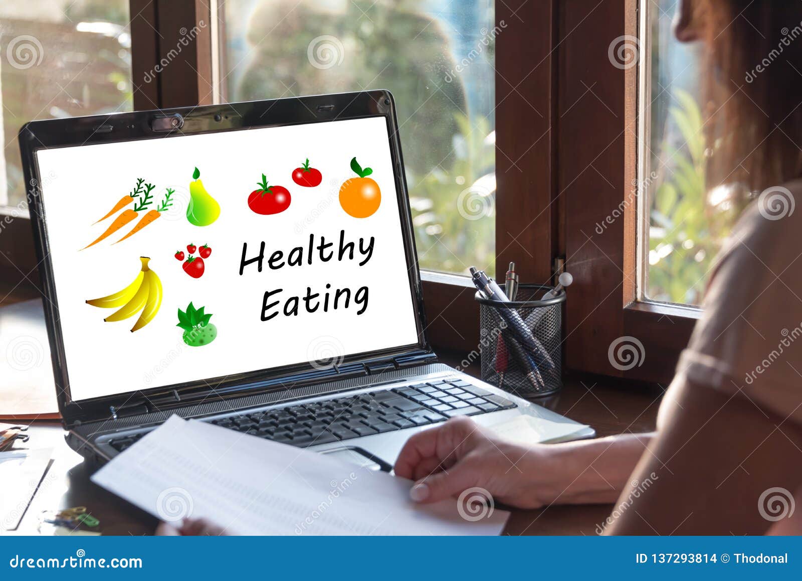 Healthy Eating Concept on a Laptop Screen Stock Photo - Image of ...