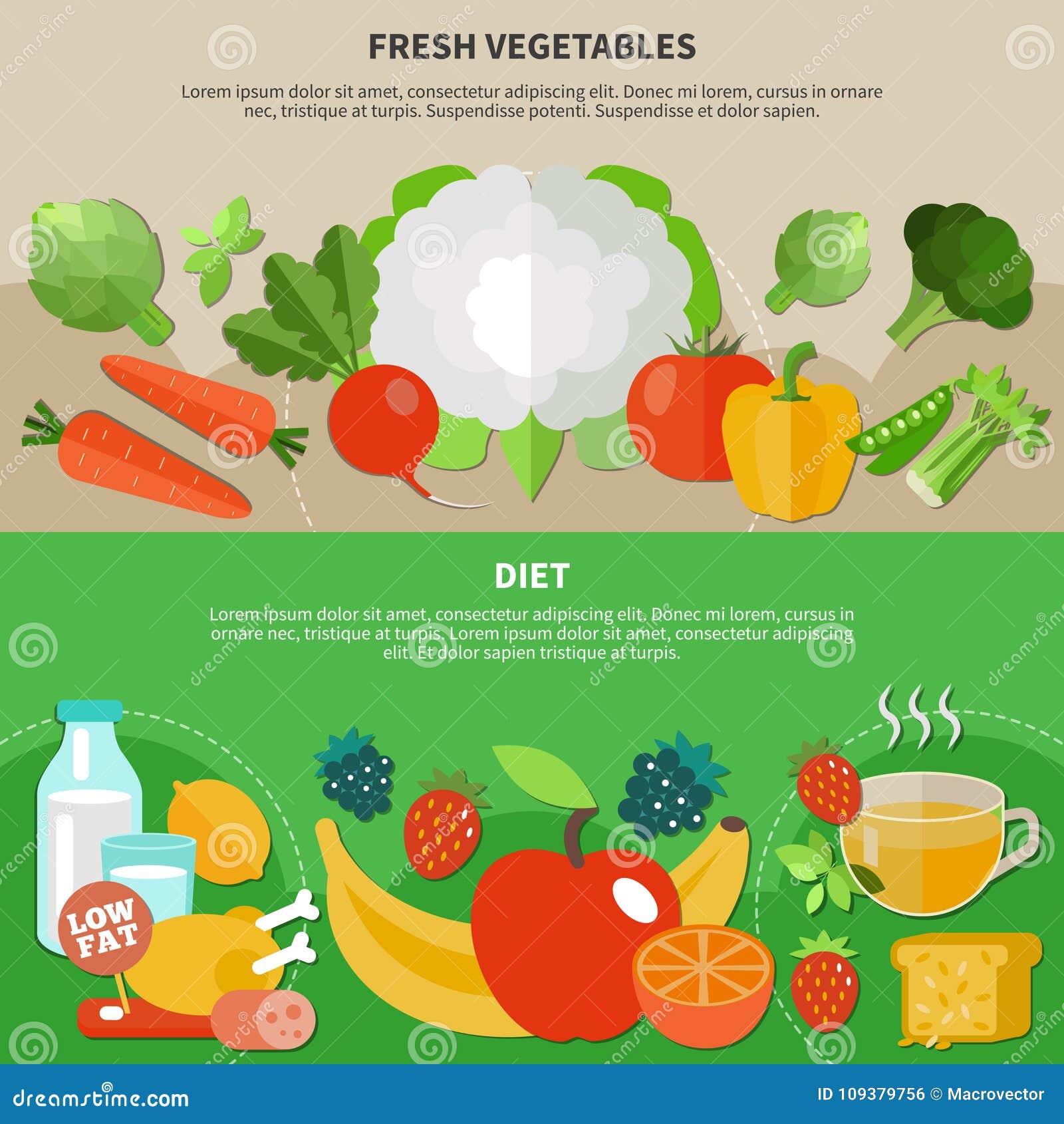 Healthy Eating Flat Composition Set Stock Vector - Illustration of ...