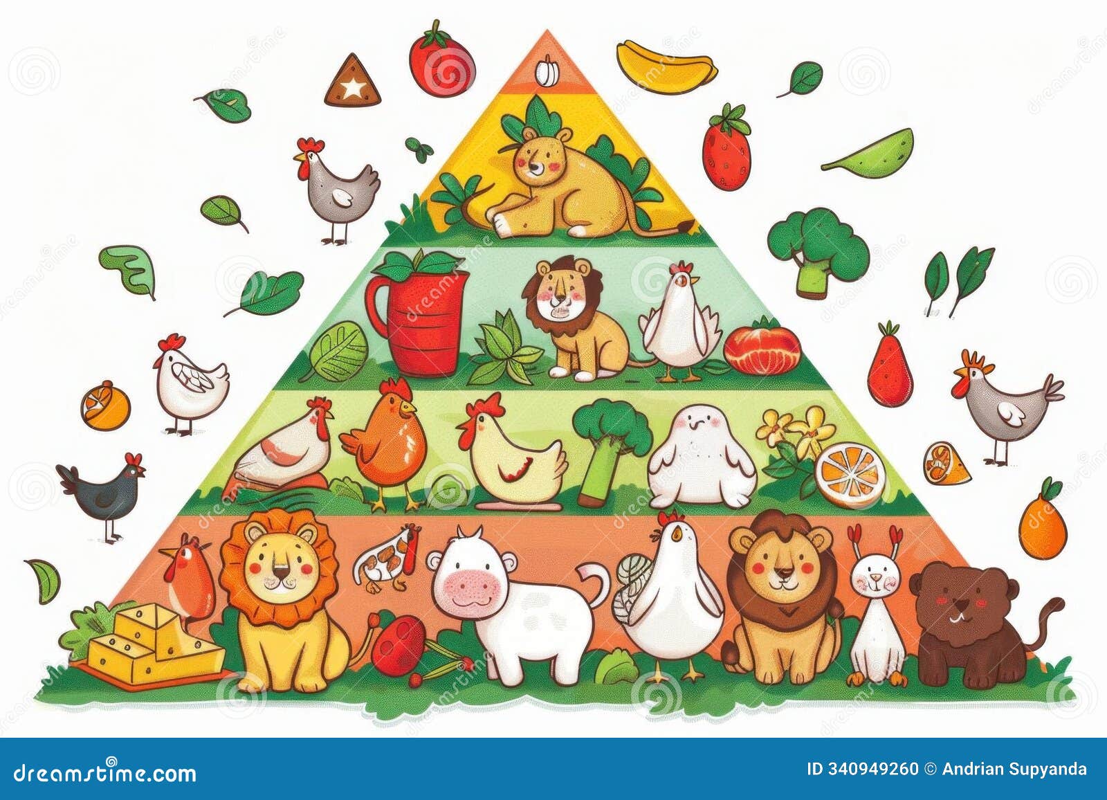 Healthy Eating Guide, Fun Food Pyramid With Animals Royalty-Free Stock ...