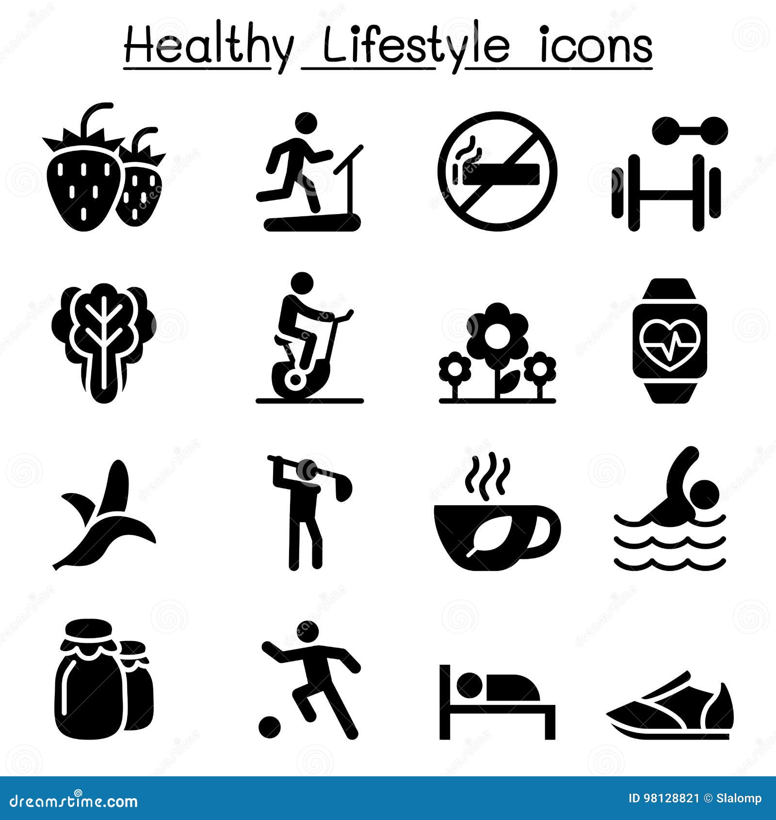 Healthy & Exercise Icons Set Stock Vector - Illustration of lifting ...