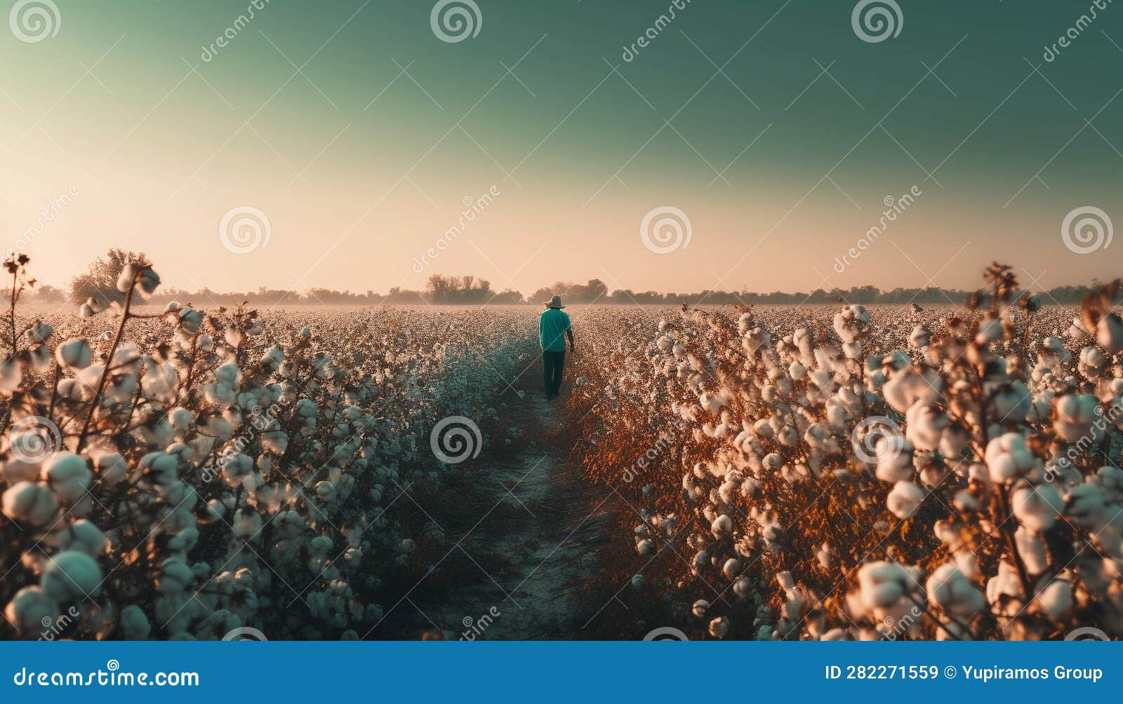 Healthy Farmer Walking in Tranquil Rural Landscape at Sunset Generated ...
