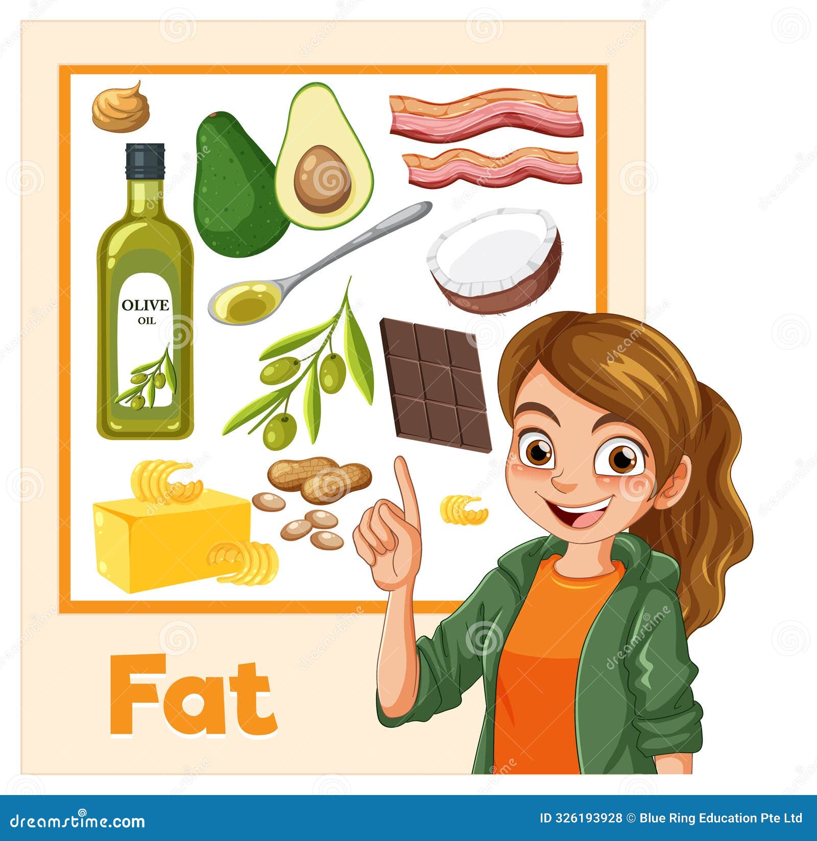 Healthy Fat Sources with a Smiling Character Stock Vector ...