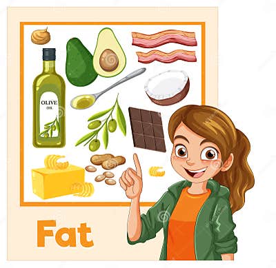 Healthy Fat Sources with a Smiling Character Stock Vector ...
