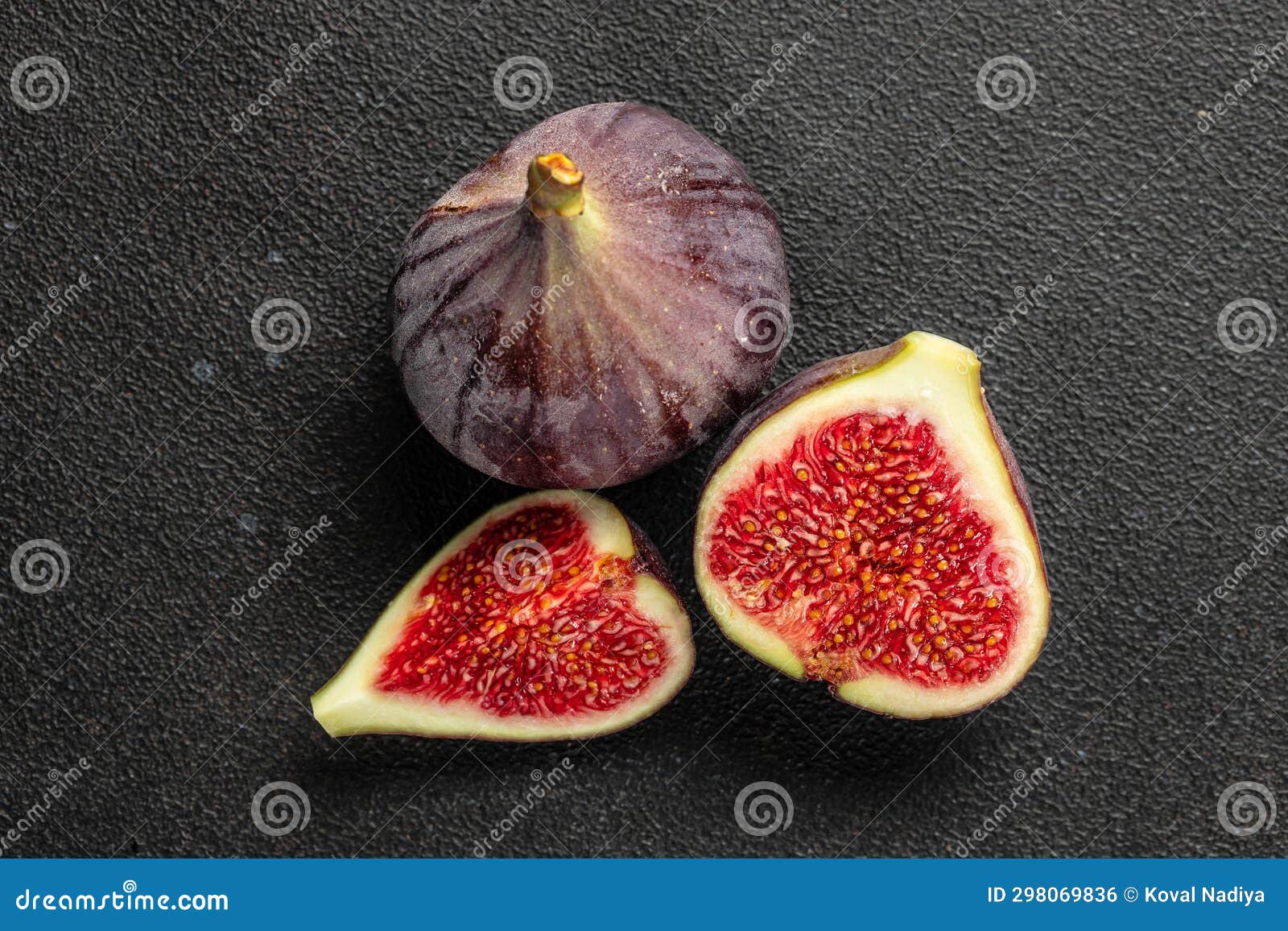 Healthy Fig Fruit and Slice Figs on a Dark Background. Top View Stock ...