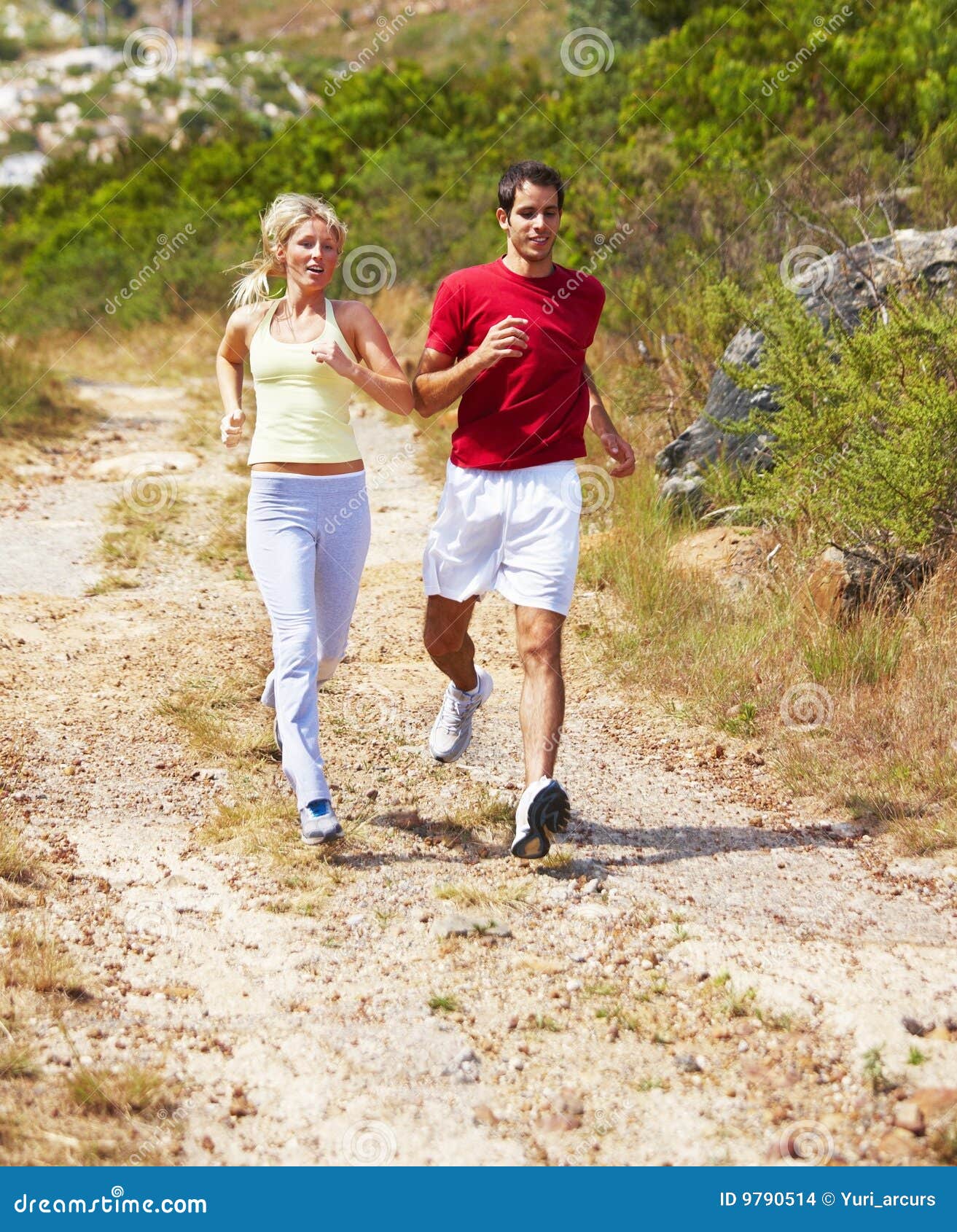 Healthy Fit Couple Actively Running Outdoors Stock Photo - Image of ...