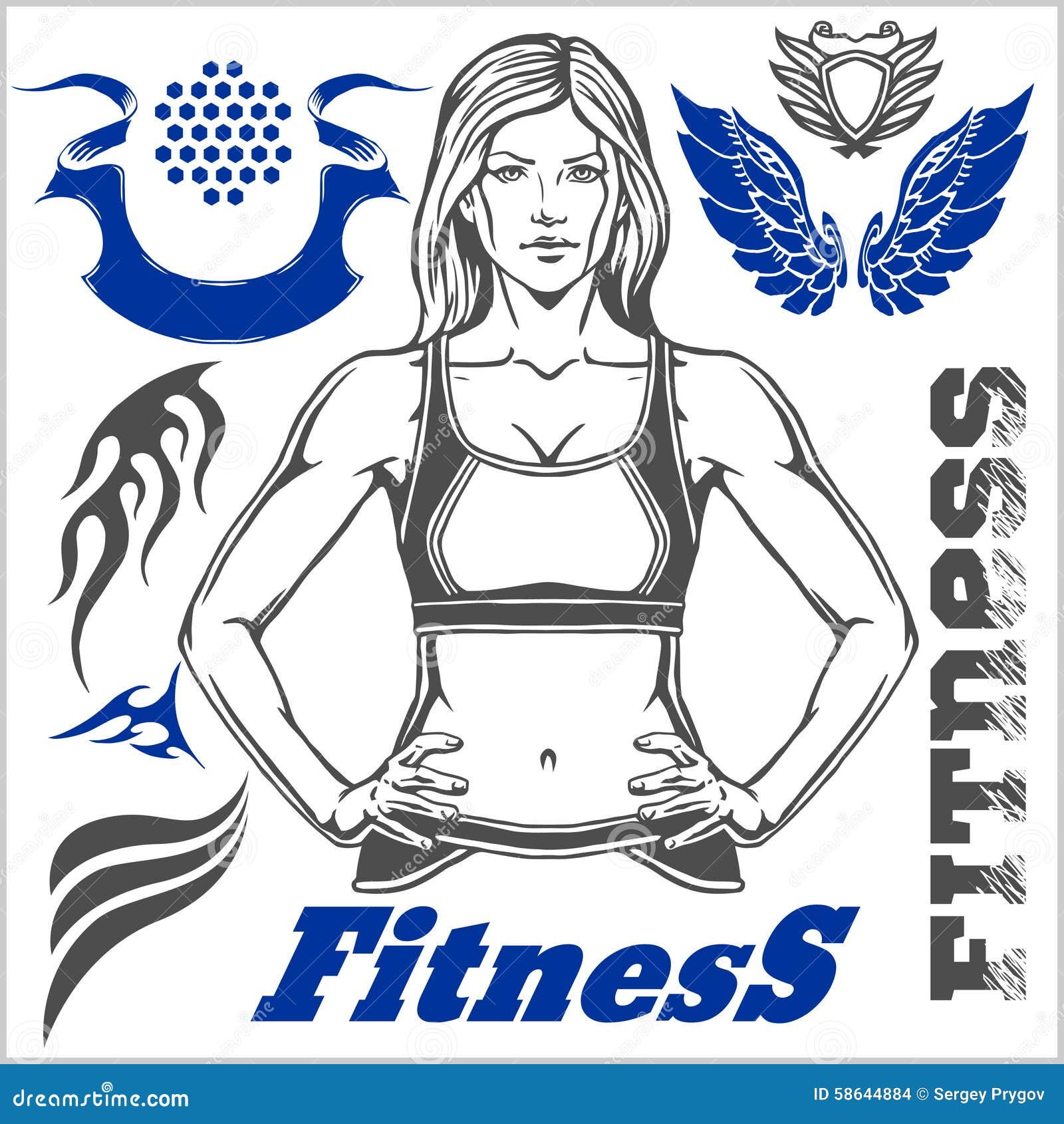Healthy Fitness Girl and Design Elements Stock Vector - Illustration of ...