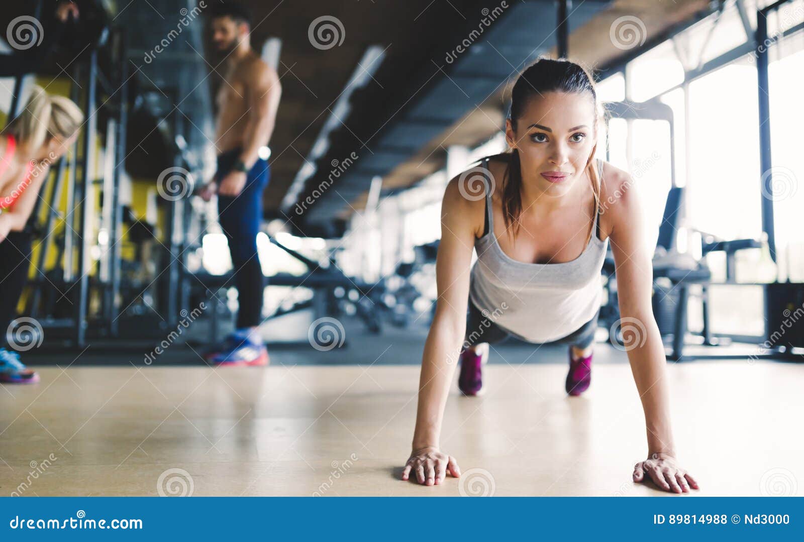 Healthy Focused Girl Doing Push Ups Stock Photo - Image of focused ...