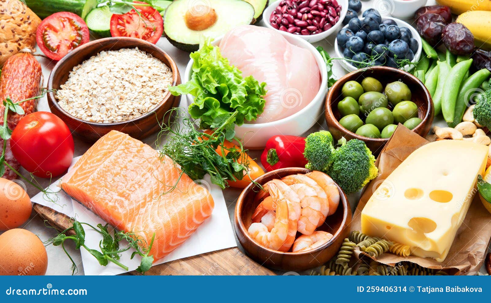 Healthy Food Assortment on Light Background Stock Photo - Image of ...