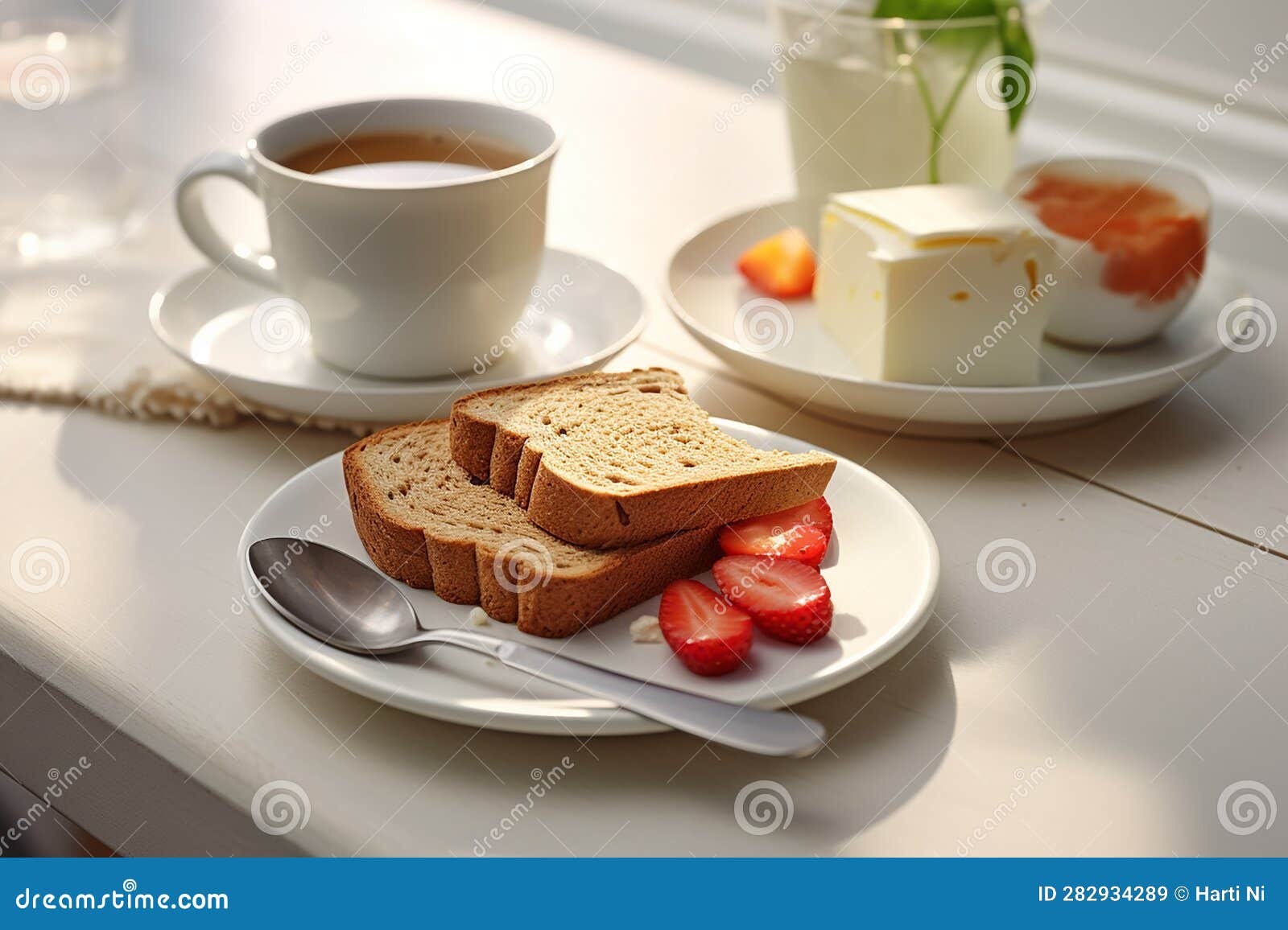 Healthy Food for Breakfast with Bread and a Cup of Coffee on a White ...