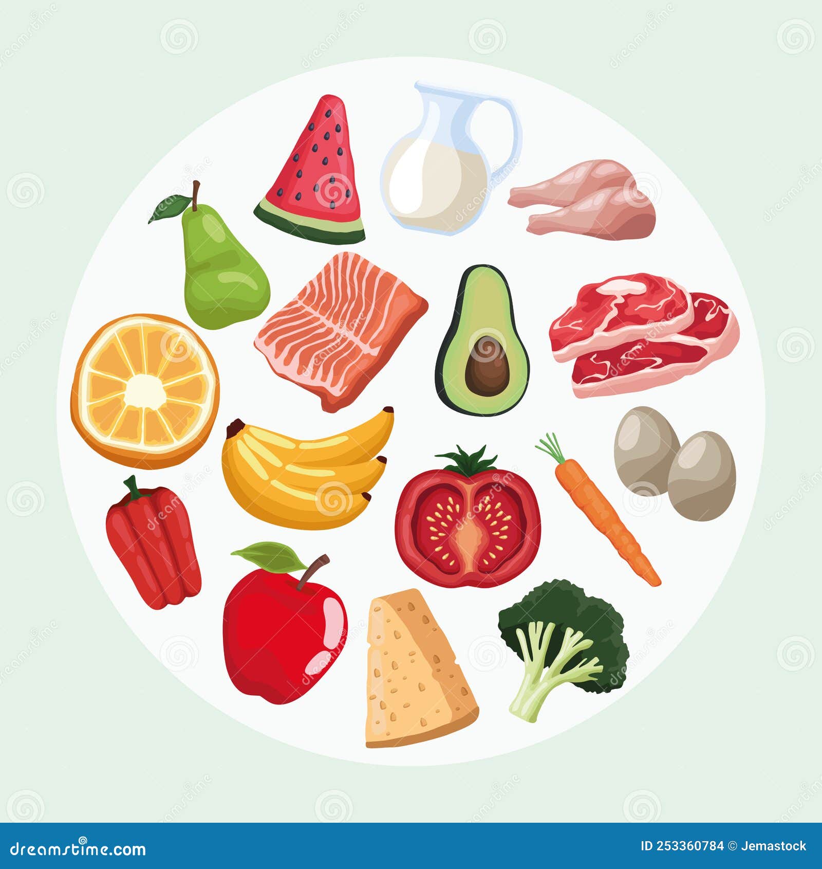 Healthy food in circle stock vector. Illustration of health - 253360784