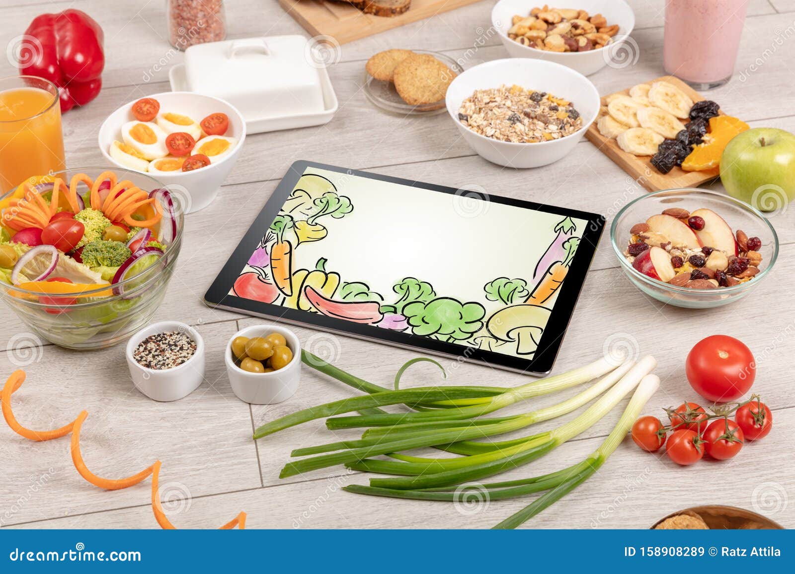 Healthy food composition stock image. Image of flat - 158908289