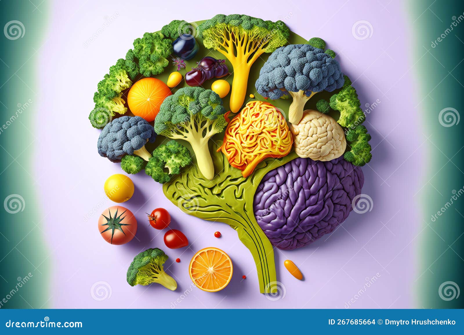 Healthy Food Concept. Brain Shape by Vegetables. Generative AI. Stock ...