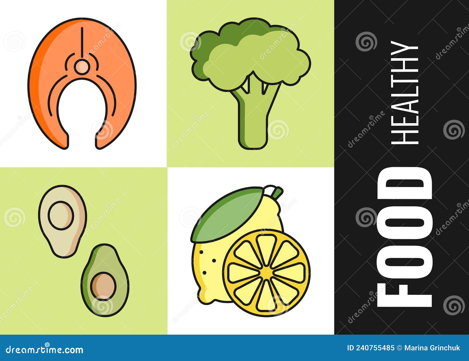 Healthy Food Icons Set. Isolated Elements Stock Vector - Illustration ...