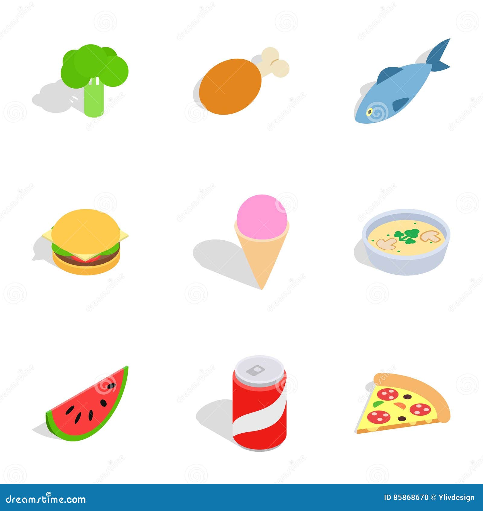Healthy Food Icons, Isometric 3d Style Stock Vector - Illustration of ...