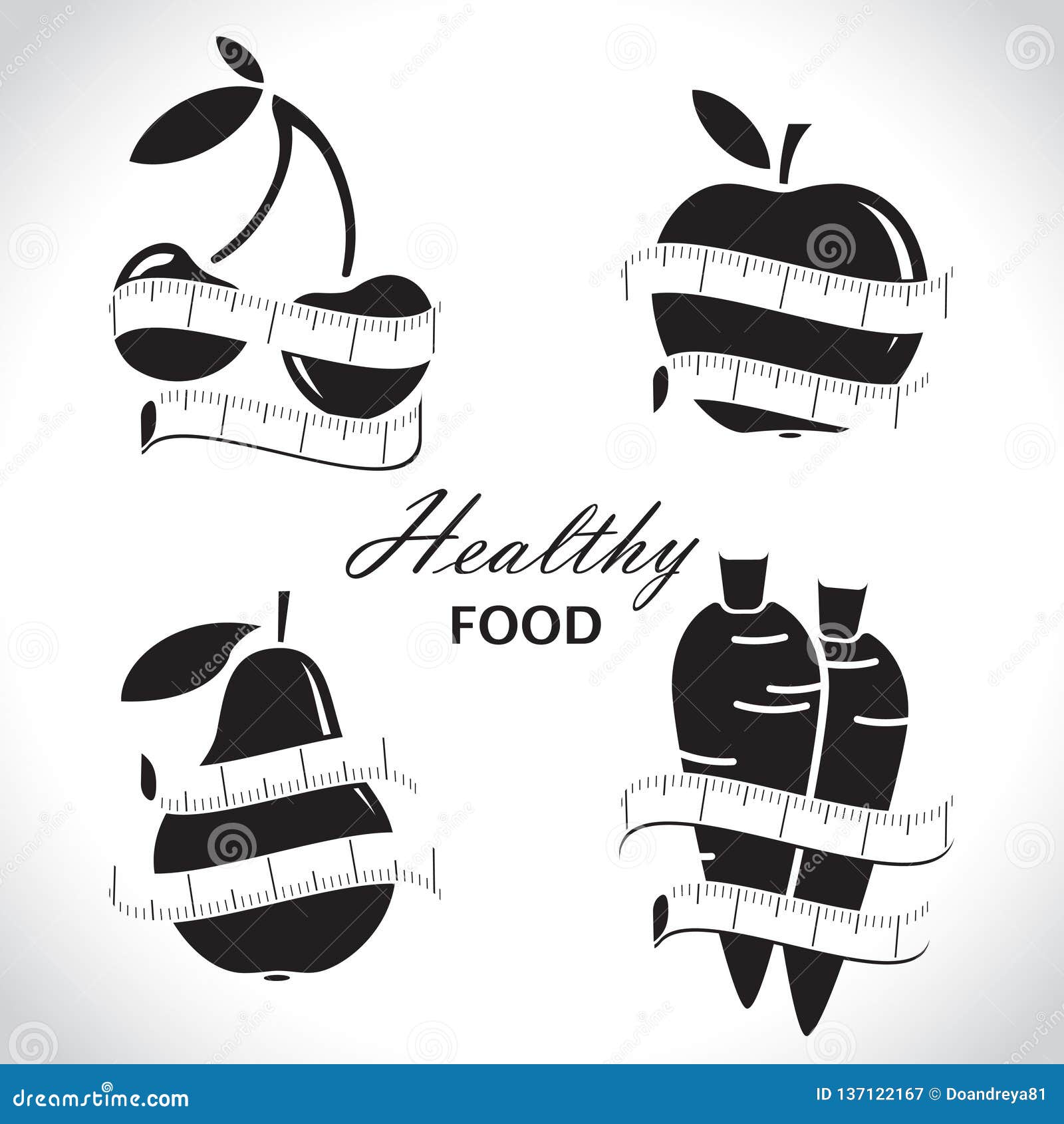 Healthy Food. Measuring Tape Around Fresh Food. Diet Concept. Vector ... Healthy Food. Measuring Tape Around Fresh Food. Diet Concept. Vector ...