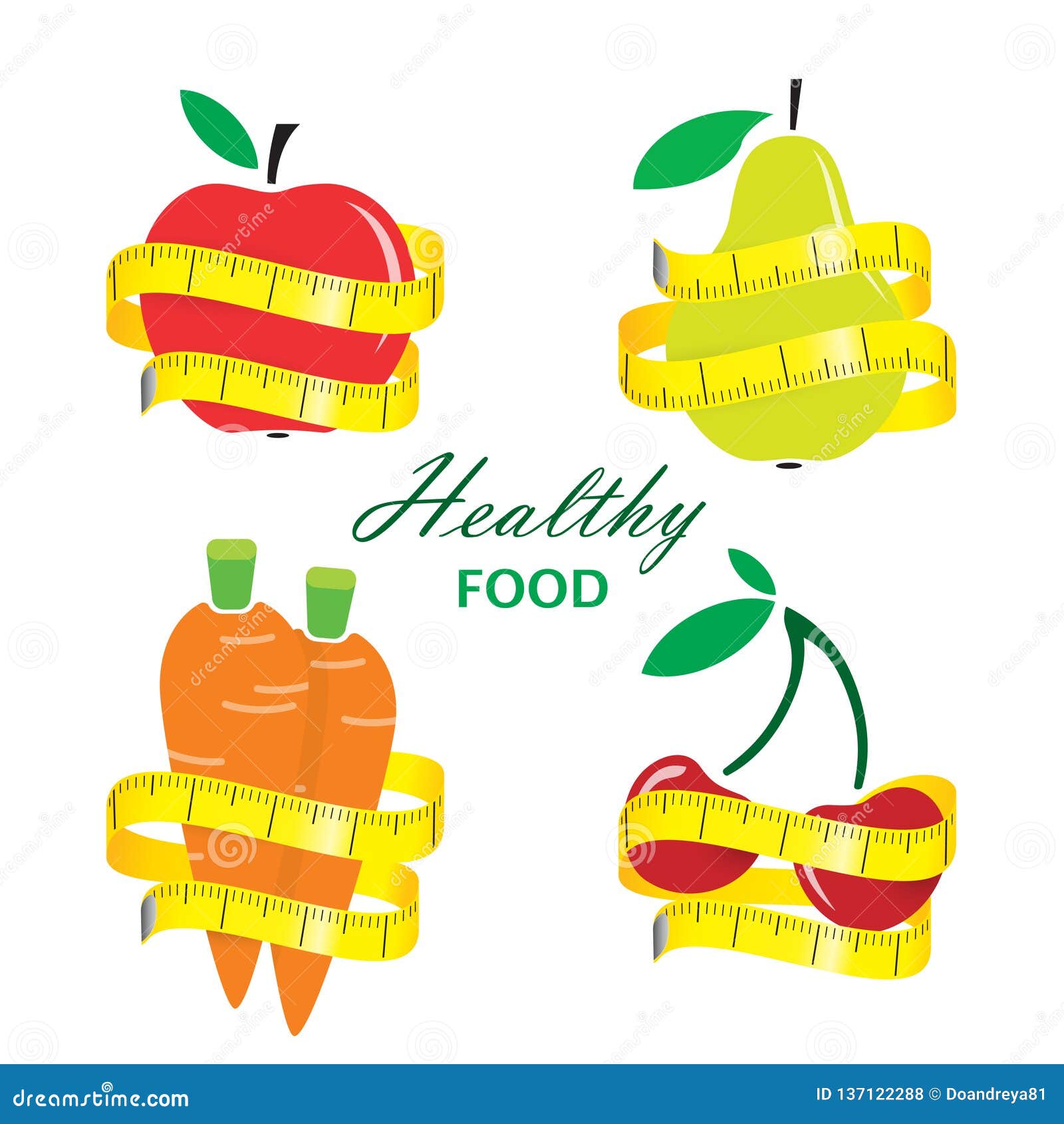 Healthy Food. Measuring Tape Around Fresh Food. Diet Concept. Vector ... Healthy Food. Measuring Tape Around Fresh Food. Diet Concept. Vector ...