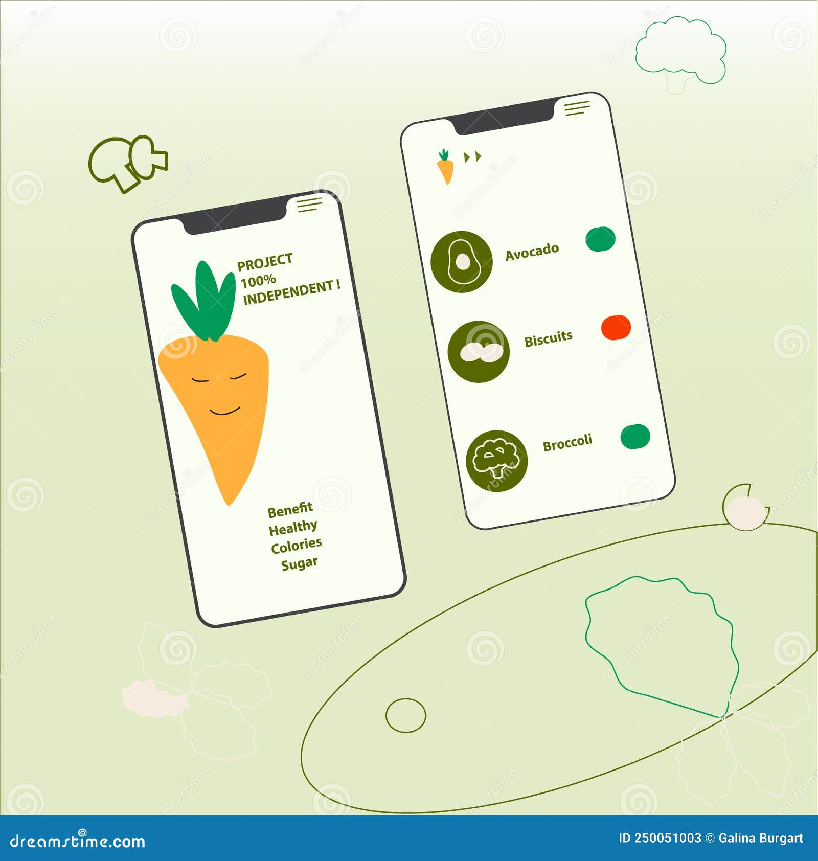 Healthy Food Mobile Application Concept. Mobile App with Example of ...