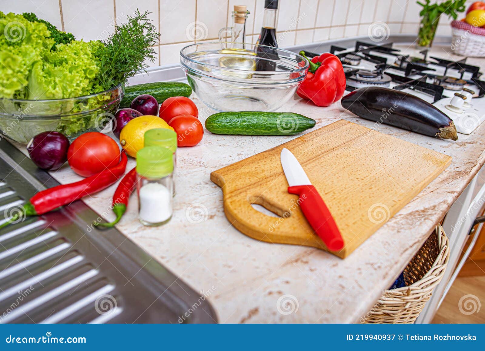 Healthy Food Products on the Table in the Kitchen. Stock Image - Image ...