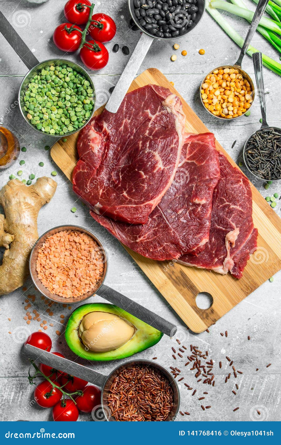 Healthy Food. Raw Beef Meat with Organic Food Stock Photo - Image of ...