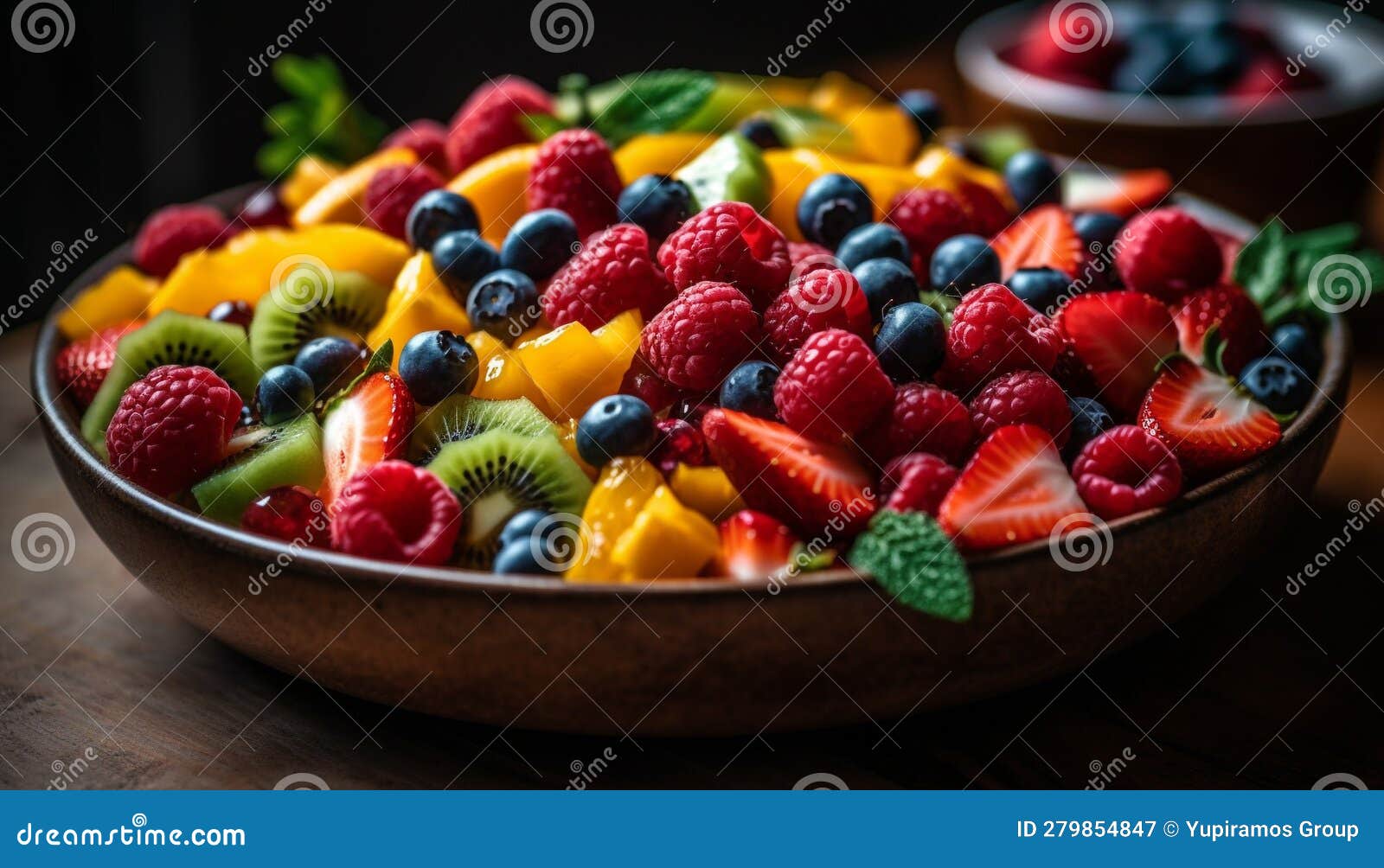 Healthy Gourmet Fruit Salad with Multi Colored Berries on Rustic ...