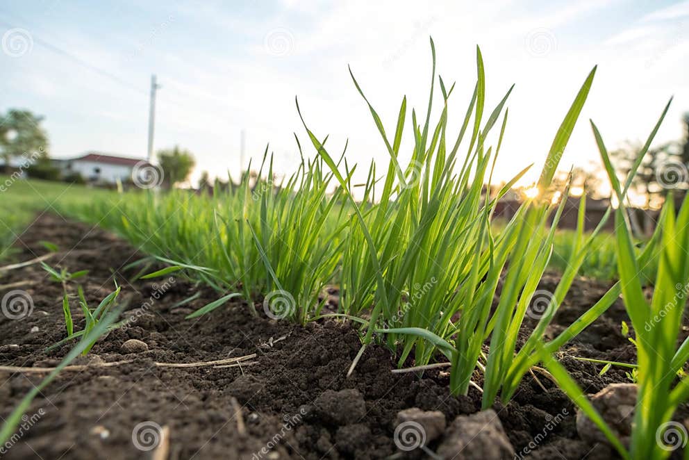 Healthy Grass Growing in Soil Pattern. Art Green Grass in Soil ...