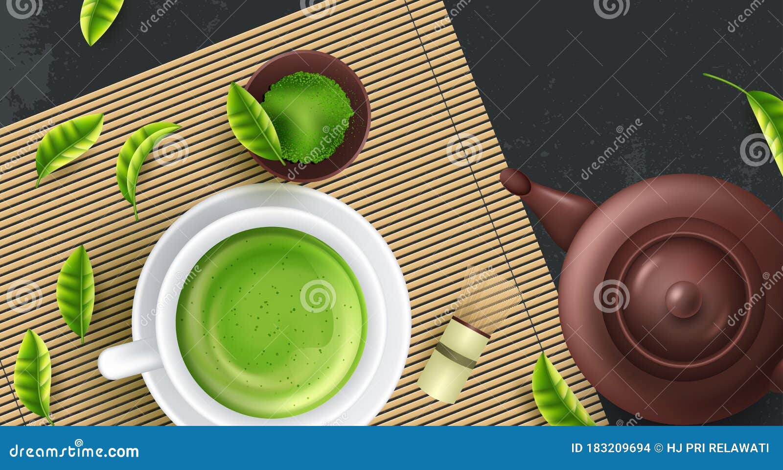 Healthy Green Matcha Tea in Bowl. Vector Illustration Stock Vector ...