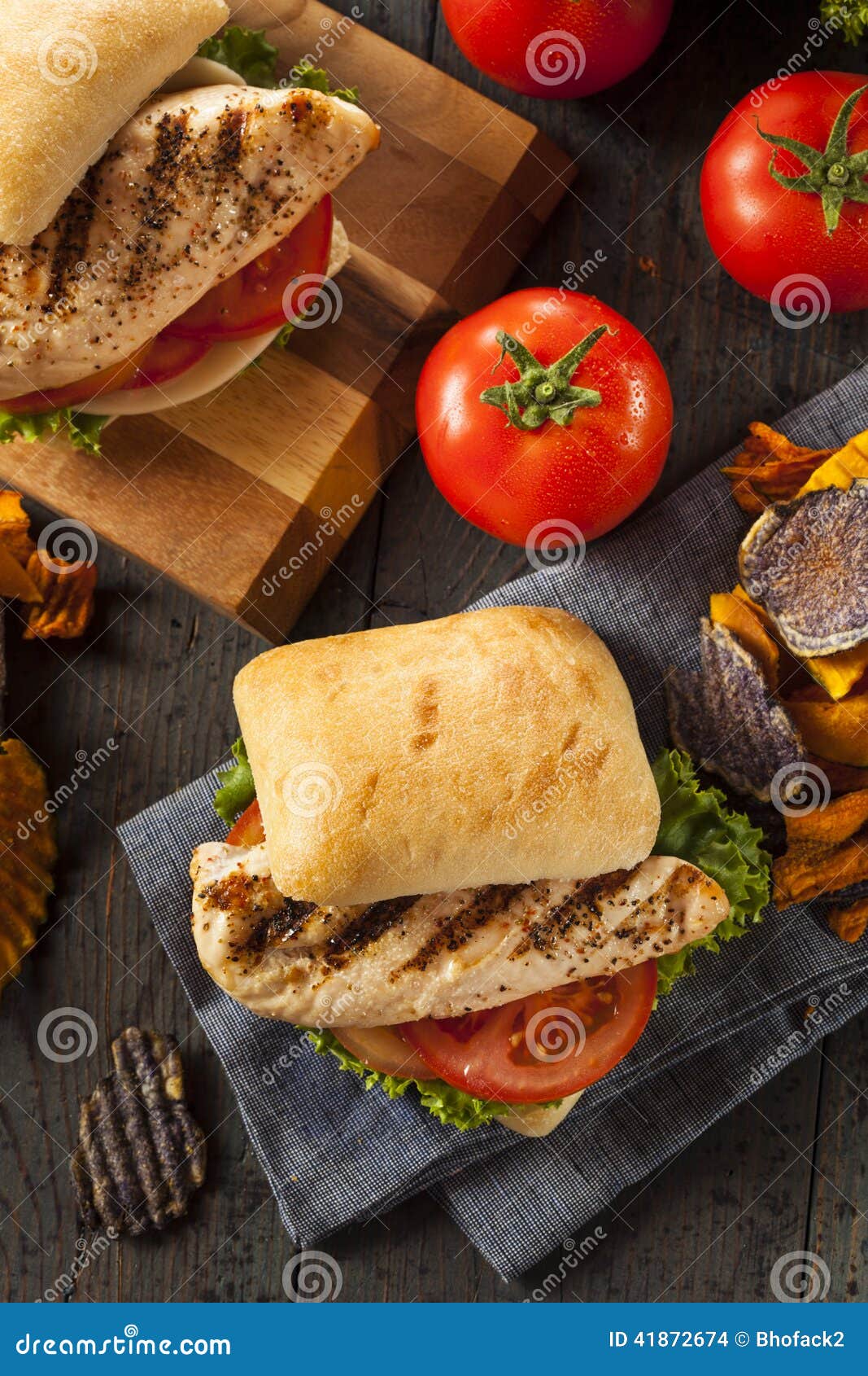 Healthy Grilled Chicken Sandwich Stock Photo - Image of snack ...
