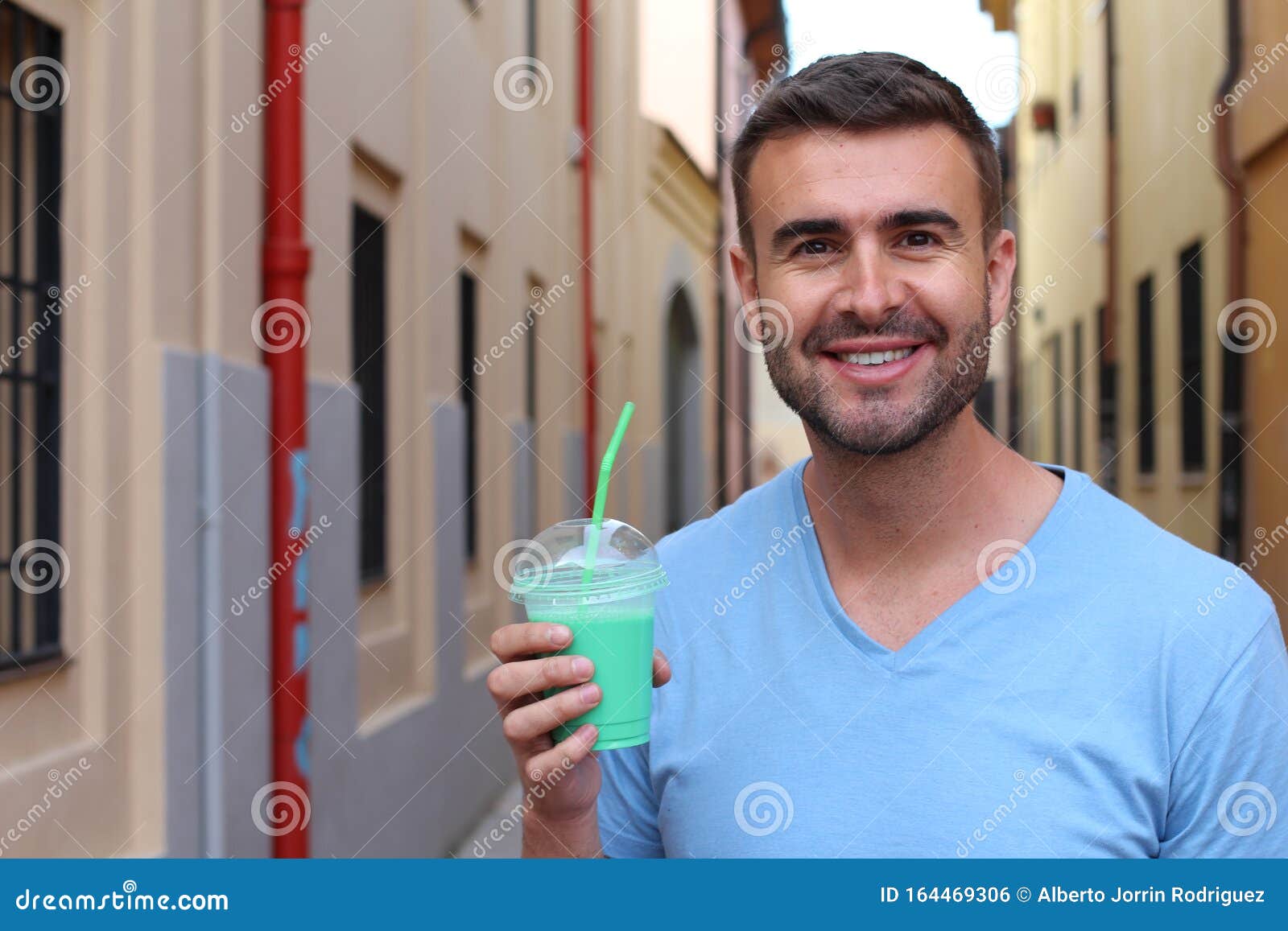 Healthy Guy Drinking a Smoothie on the Go Stock Photo - Image of adult ...
