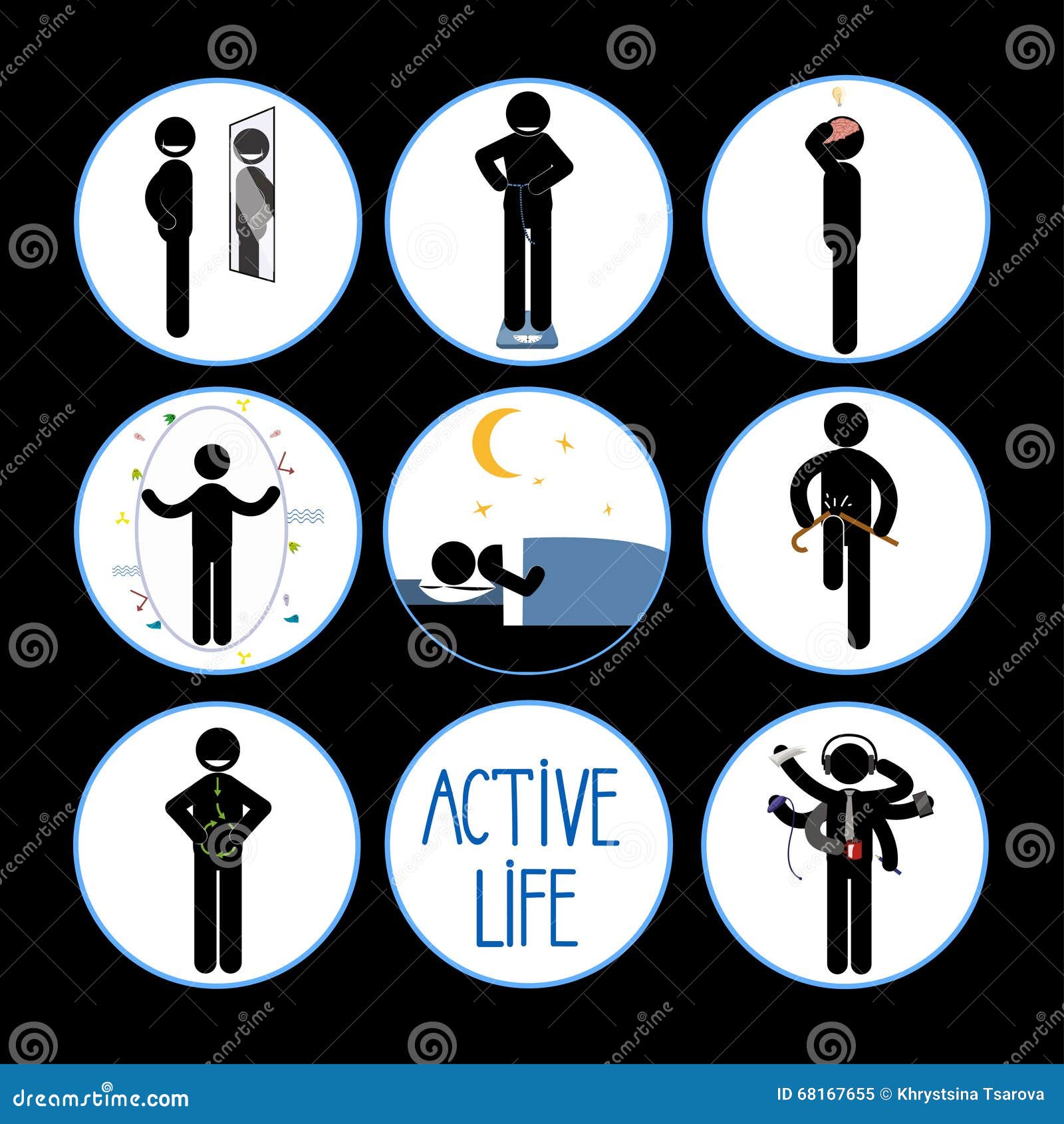 Healthy and Happy Stick Man Set Stock Vector - Illustration of good ...