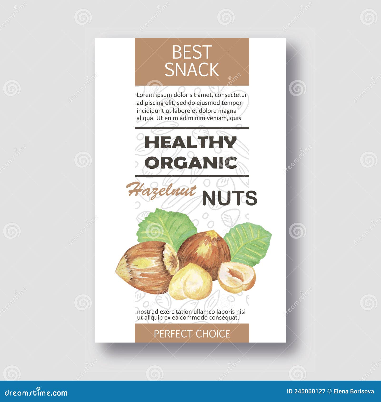 Healthy Hazelnut Nut Vertical Label. Vector Packaging Design. Stock ...