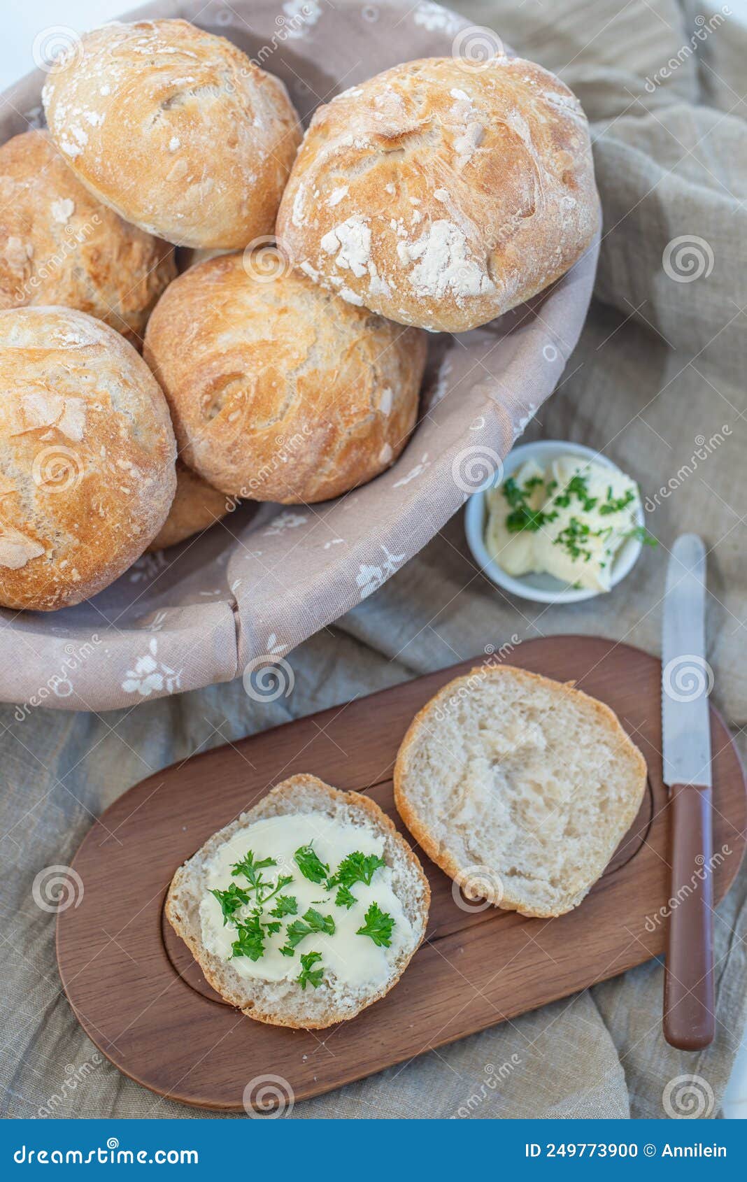 Healthy Home Made Crusty Round Bread Rolls Stock Photo - Image of ...