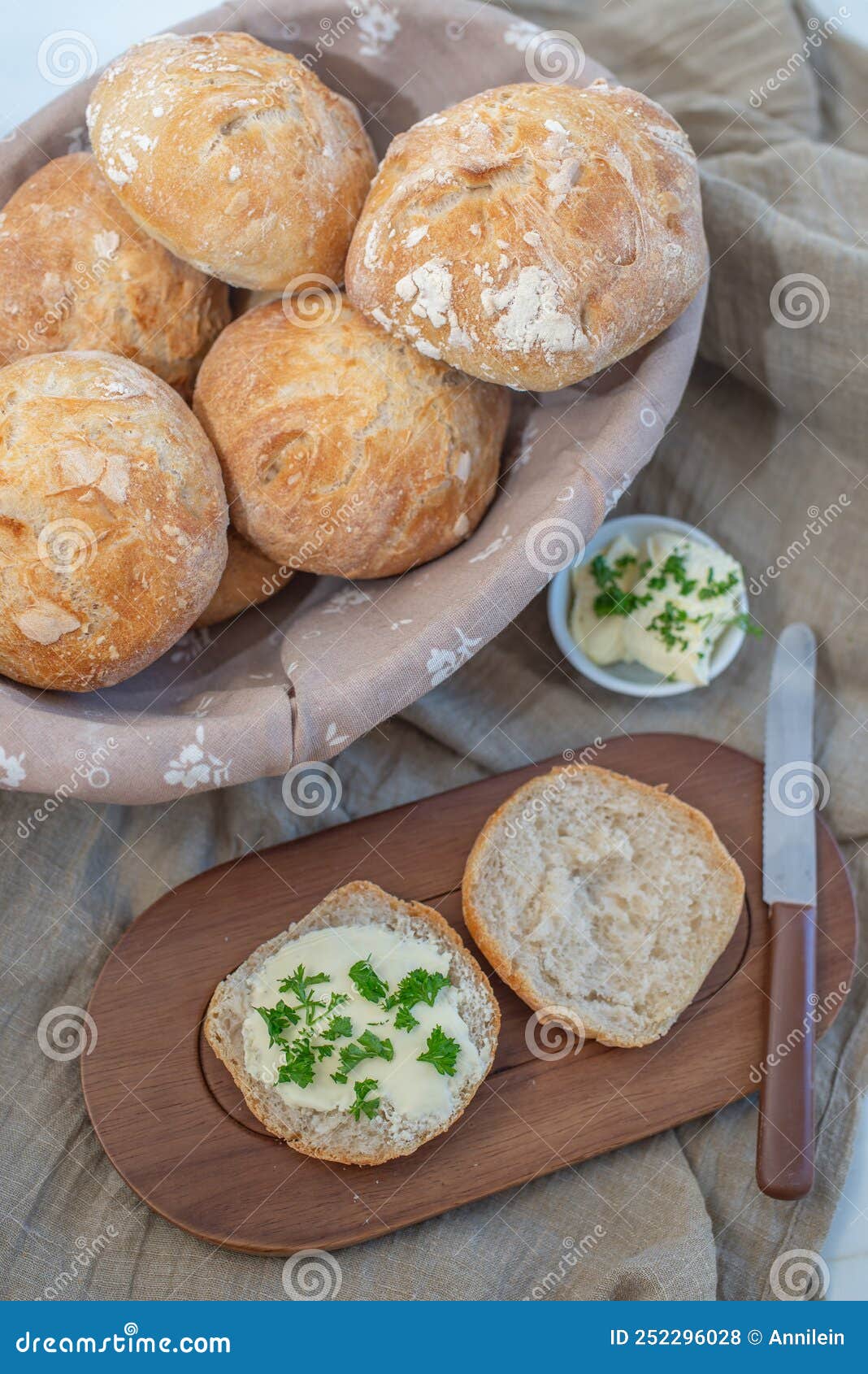 Healthy Home Made Crusty Round Bread Rolls Stock Photo - Image of ...
