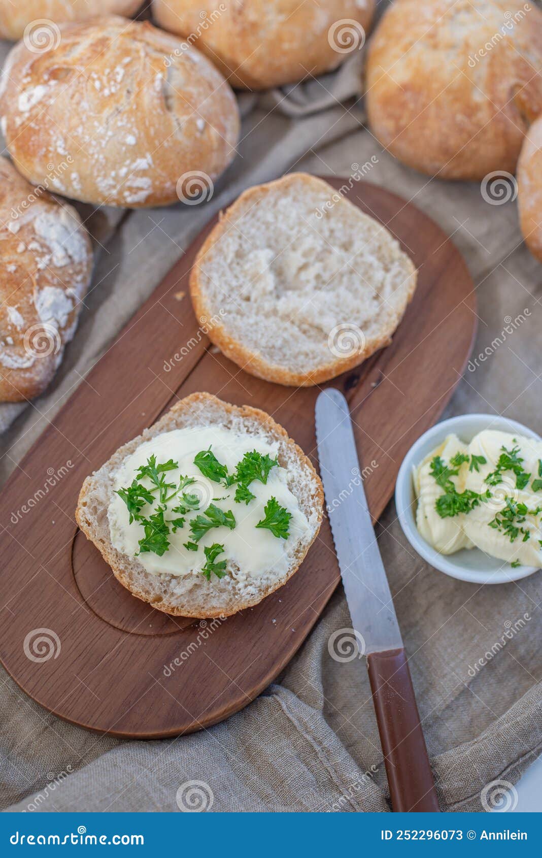 Healthy Home Made Crusty Round Bread Rolls Stock Image - Image of ...