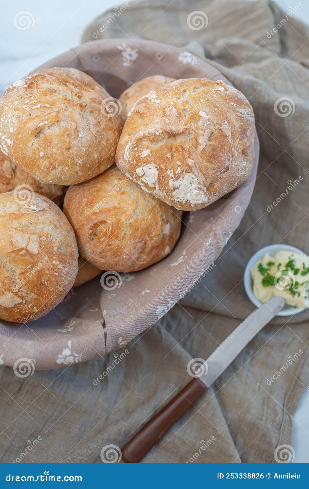 Healthy Home Made Crusty Round Bread Rolls Stock Photo - Image of grain ...